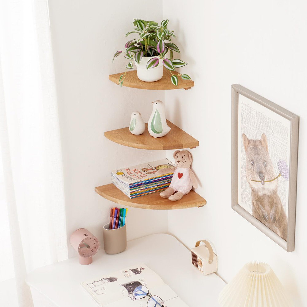 Latitude Run® Oak Corner Shelf 10 Inches Natural Wood Floating Corner ...