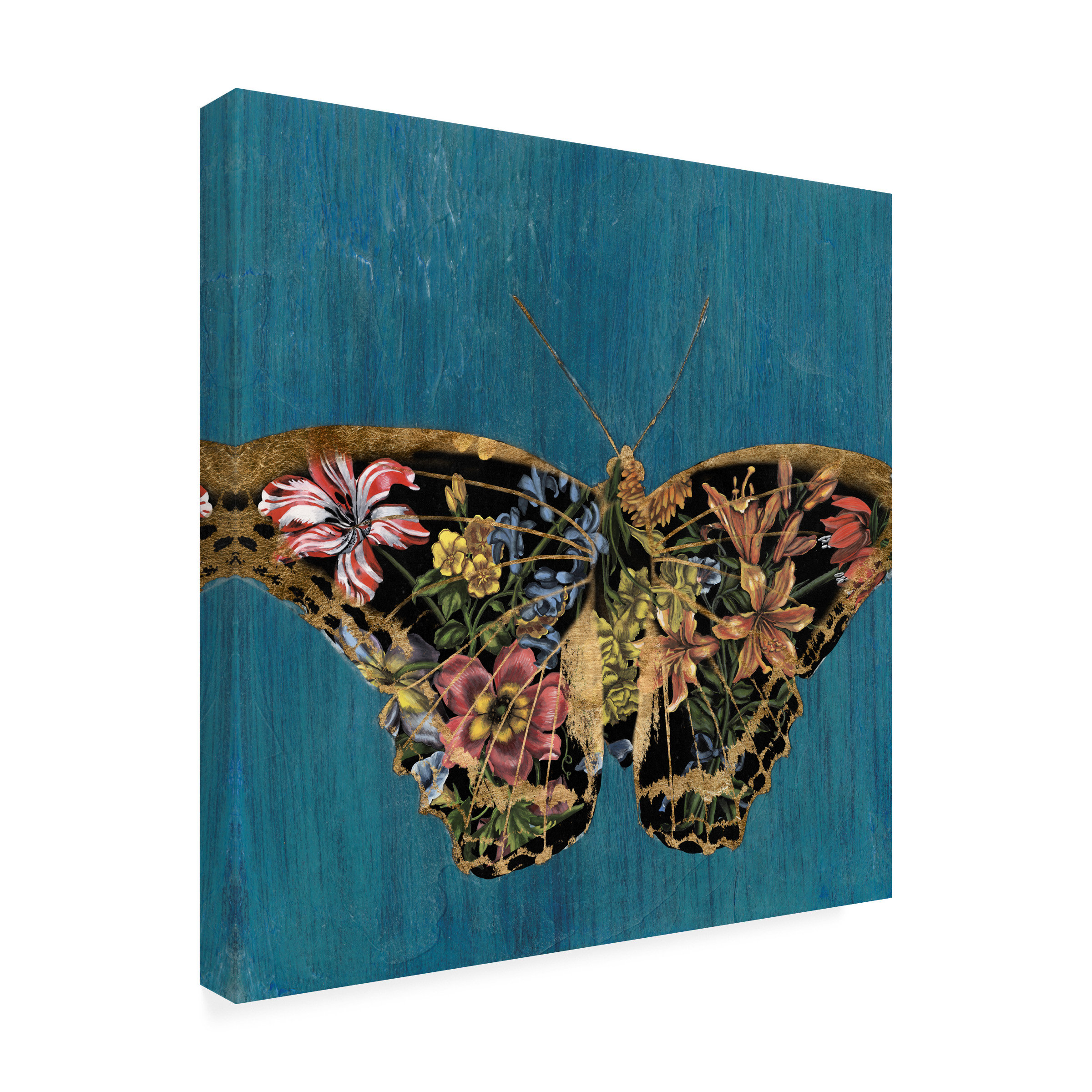August Grove® Naomi Mccavitt Gilded Floral Butterflies II Canvas Wall ...
