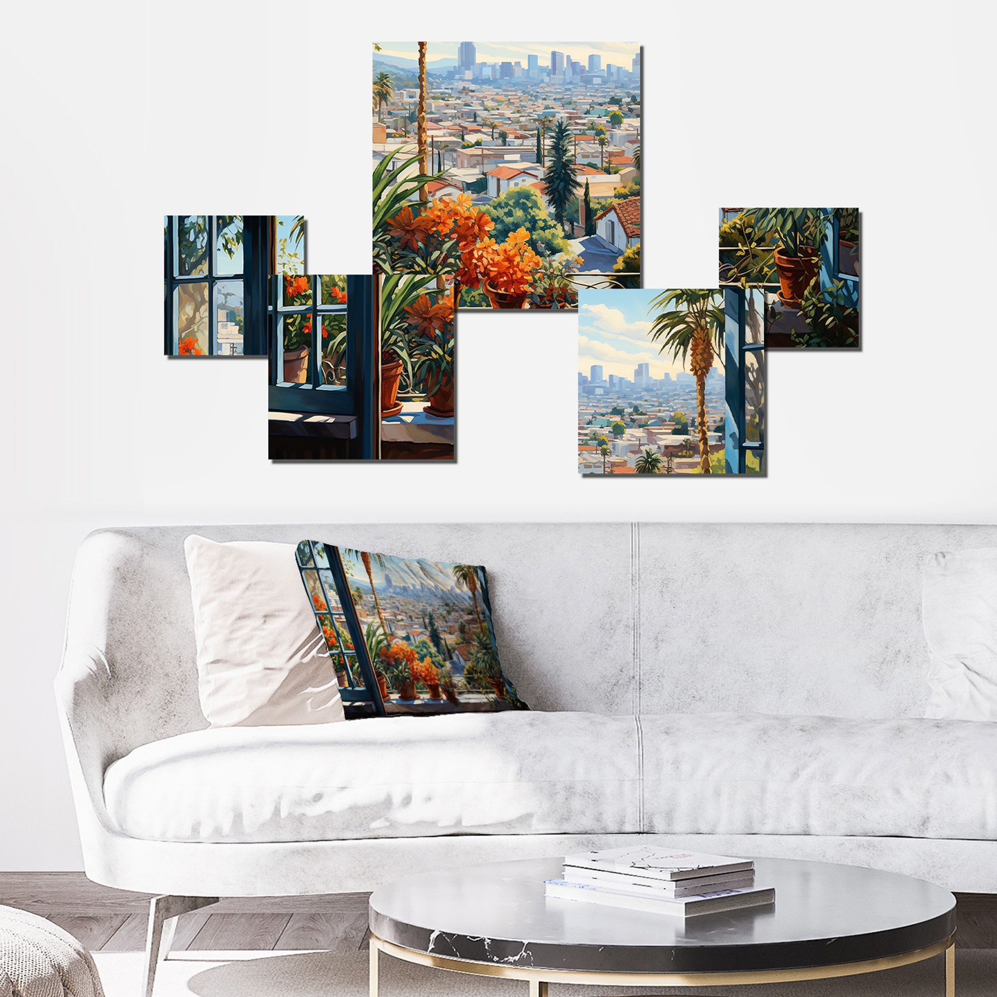 Lark Manor™ Los Angeles Window View 5 - Los Angeles Square Wall Art Set Of 5 | Wayfair