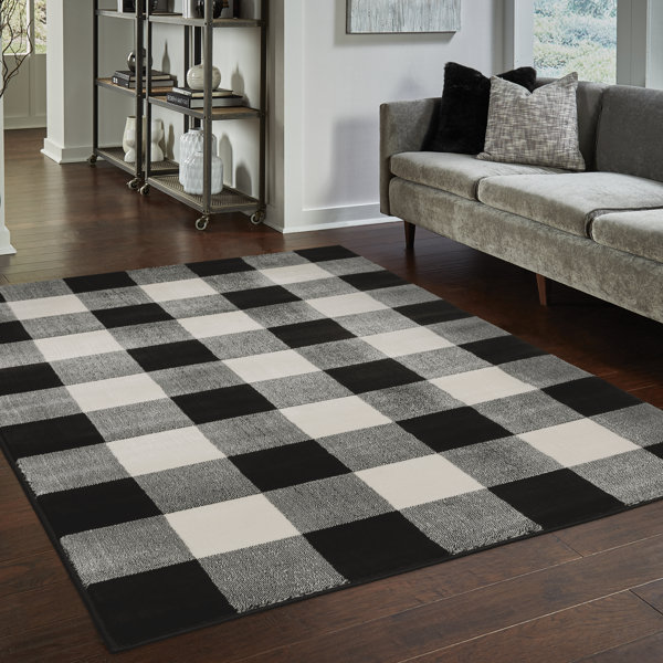 Gracie Oaks Schoffer Synthetic Gingham Rug & Reviews | Wayfair
