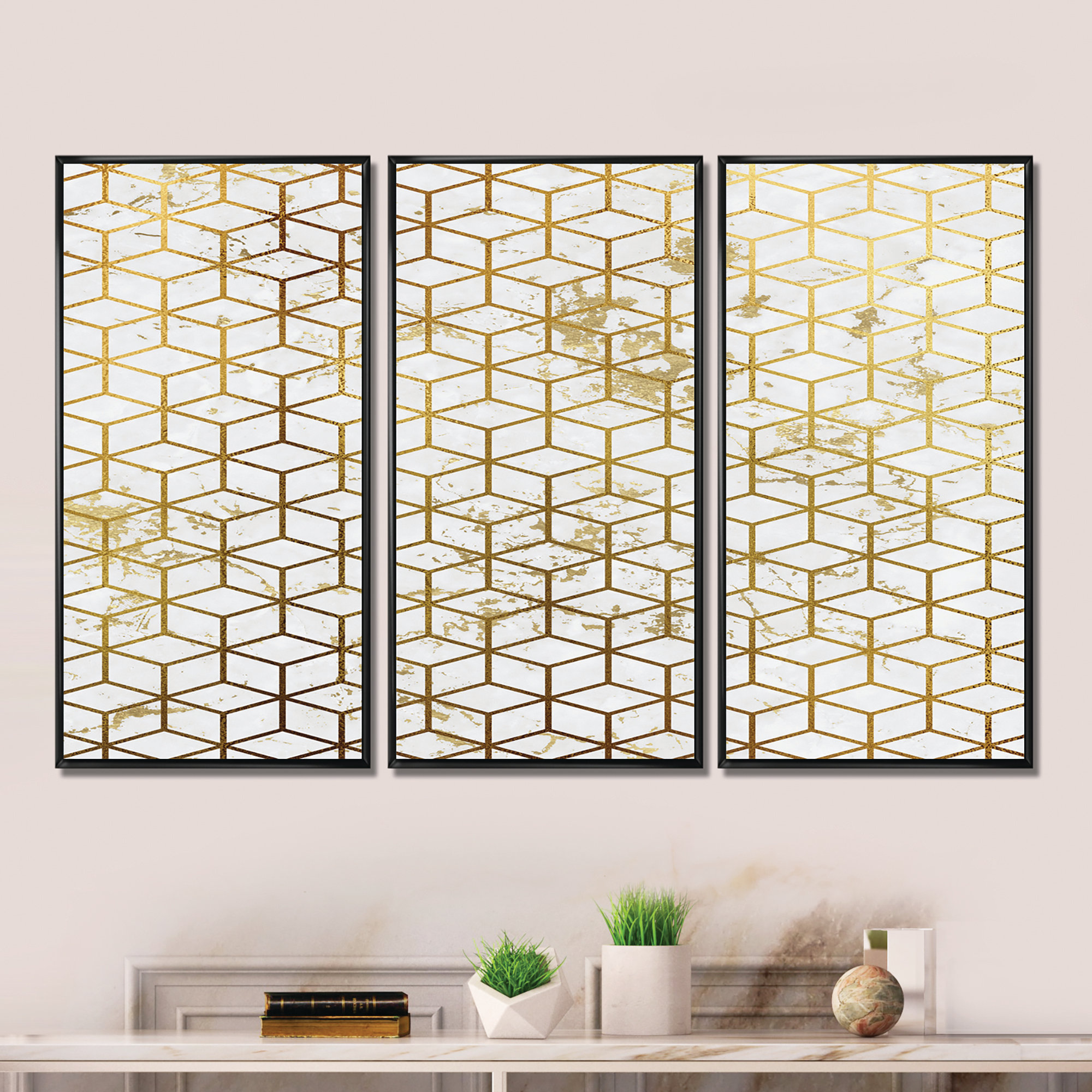 Mercer41 Yello And Golden Geometric Cubes - Modern & Contemporary ...