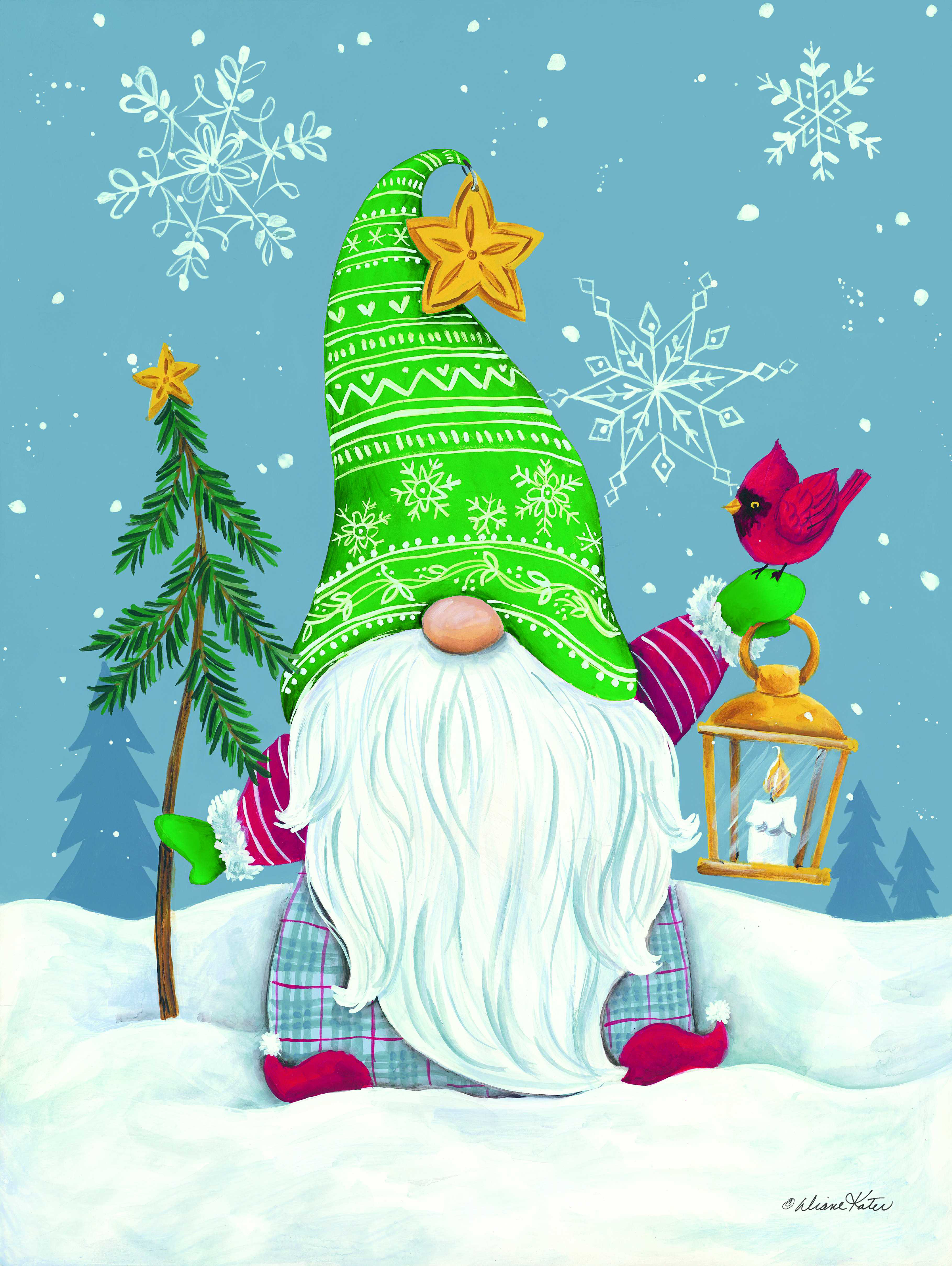 The Holiday Aisle® Snowy Gnome with Lantern by Diane Kater - Wrapped ...