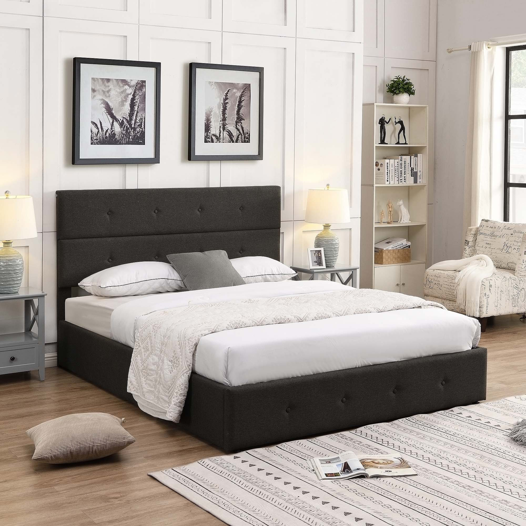 Winston Porter Comfortable Upholstered Platform Bed with Practical ...
