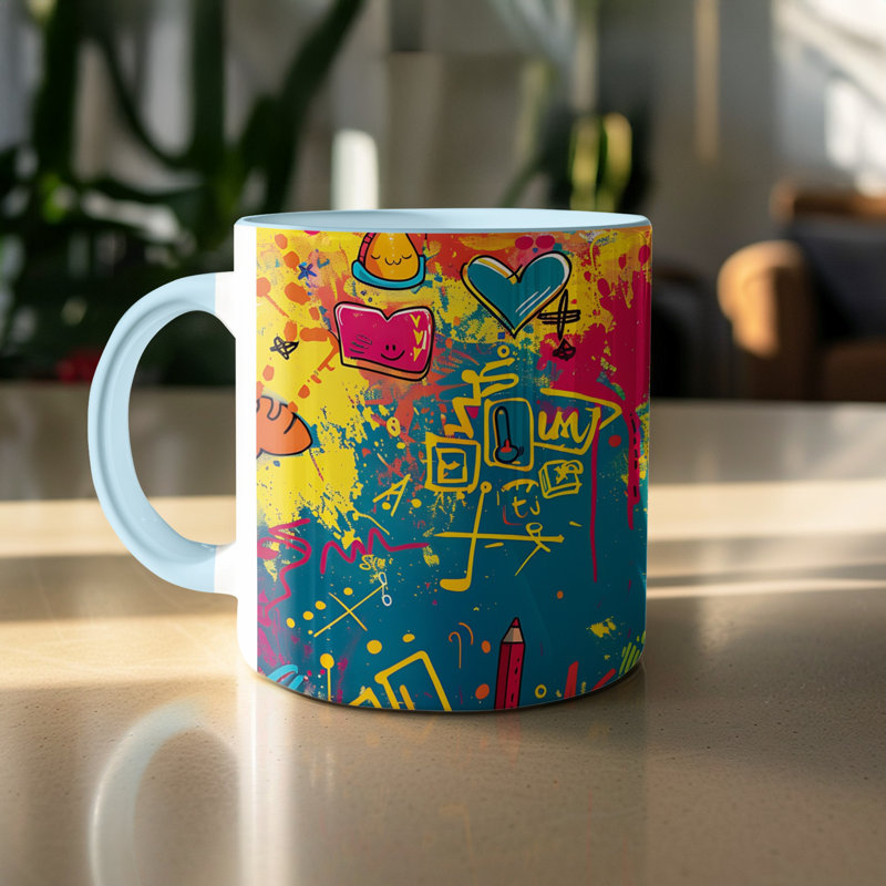 East Urban Home Set of 3 Kids Drawing Style 11oz Accent Mugs – White ...