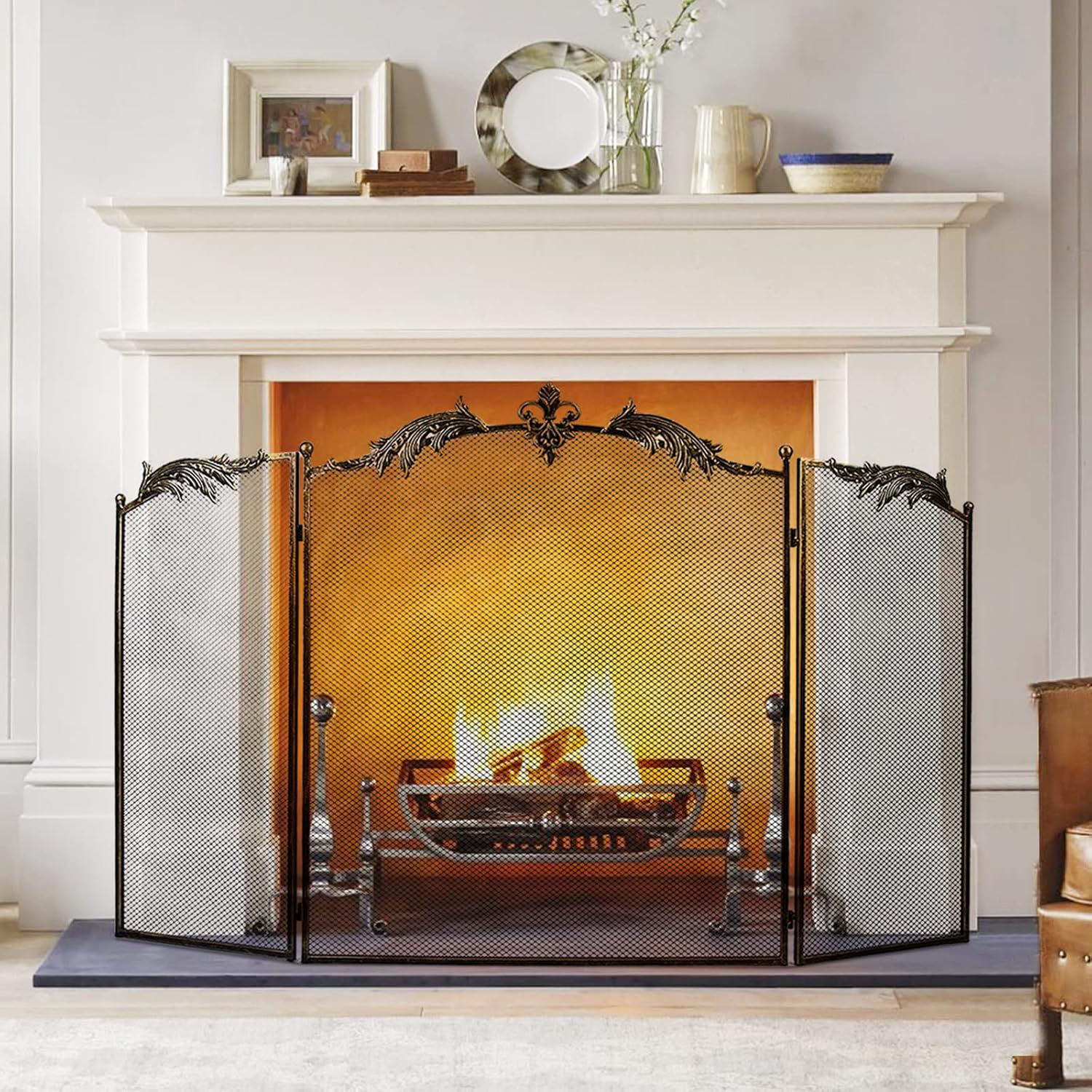 Charlton Home® Fireplace Screen 3 Panel 50 X 32 Inches Bronze ...