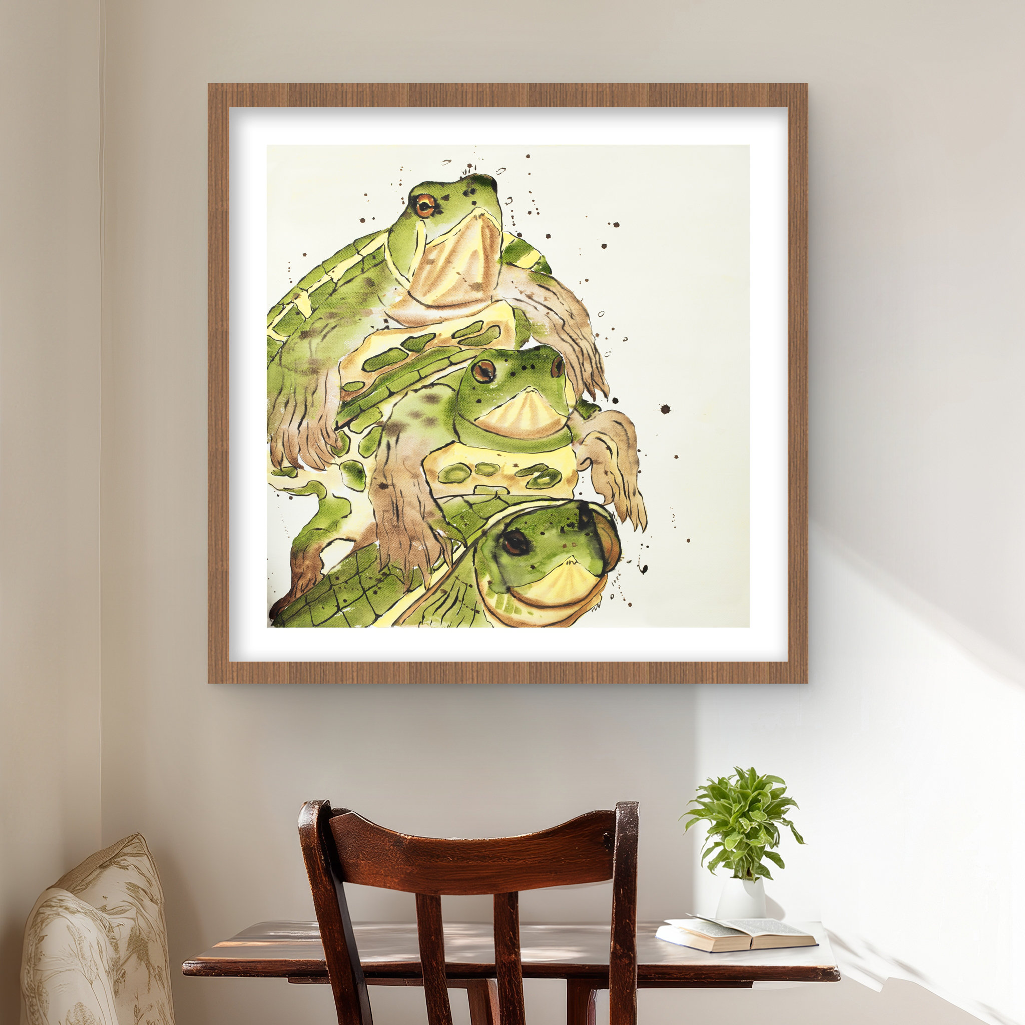 Lark Manor Three Aquatic Turtles - Framed Matted Print for Home Decor ...
