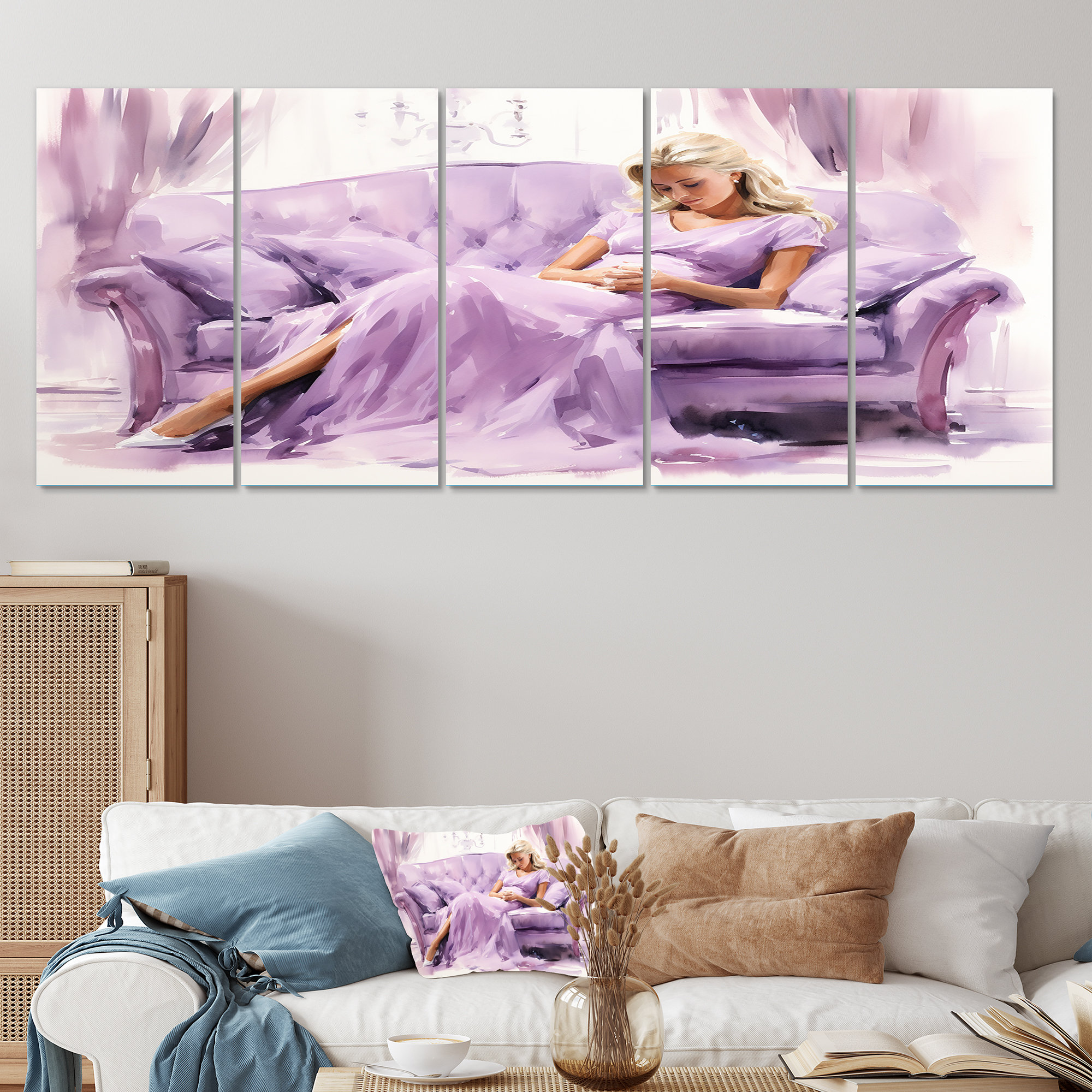 House of Hampton® Purple Woman Elegance On Coach - Dior 5 Piece Wall ...