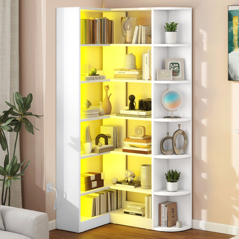 Ivy Bronx Naaliyah 6 Tier Corner Bookshelf, Bookcase With LED Light, L ...