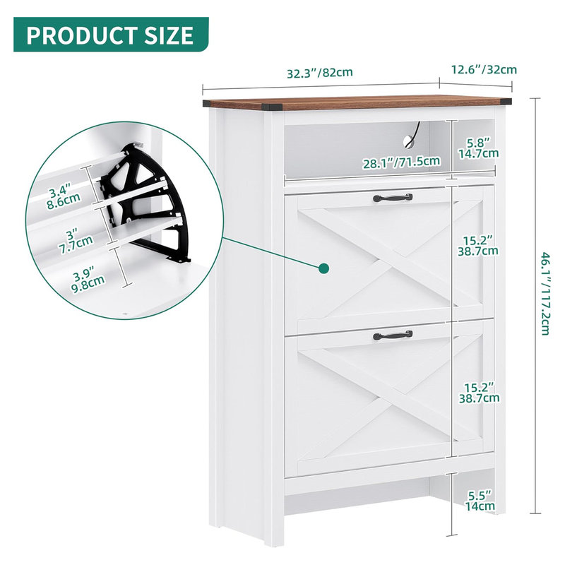 Kiflic Shoe Cabinet with Flip Drawers,Shoe Storage with Open Shelves ...