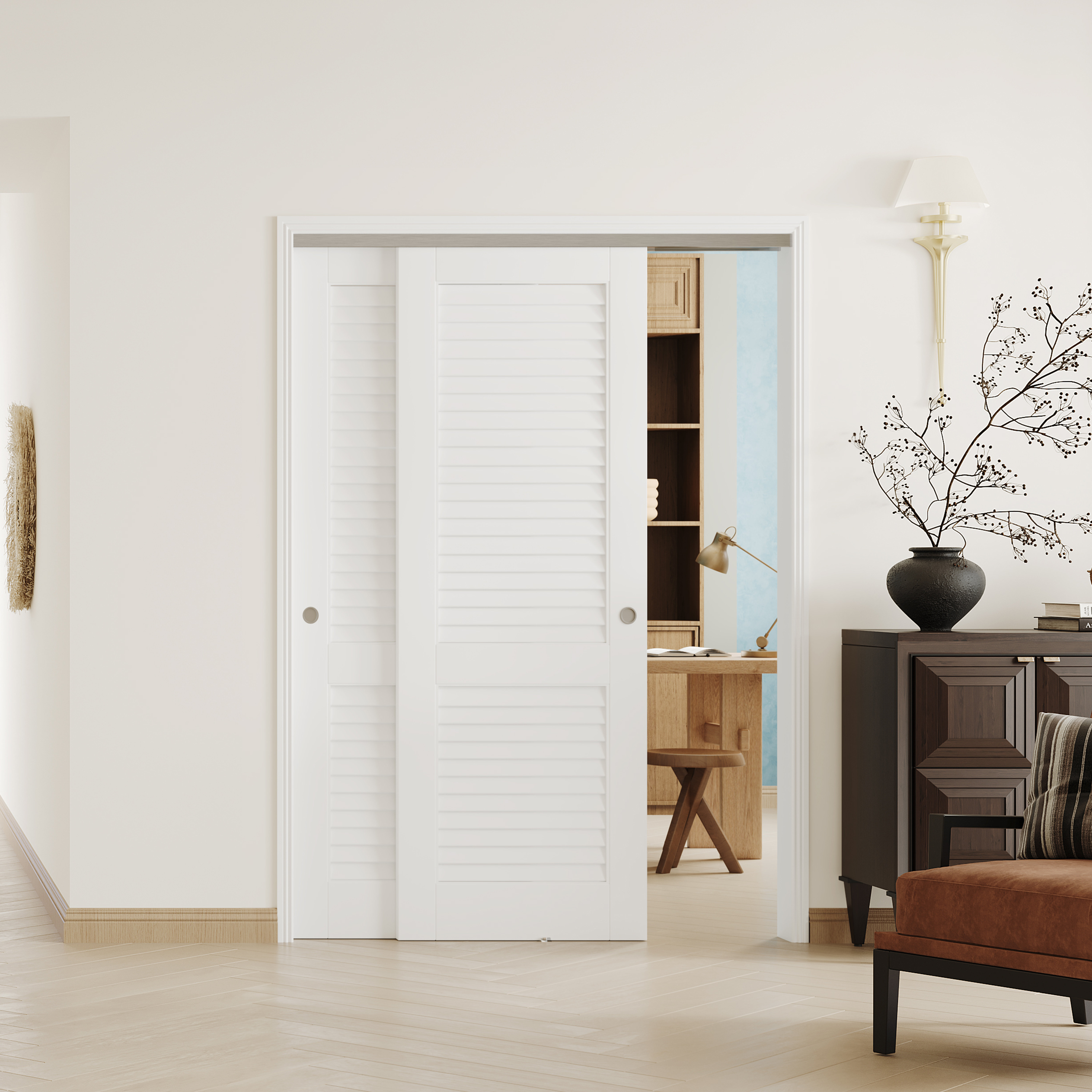 DOOOLI 2 MDF Interior Slab Doors with Aluminium Hardware Bypass Sliding ...