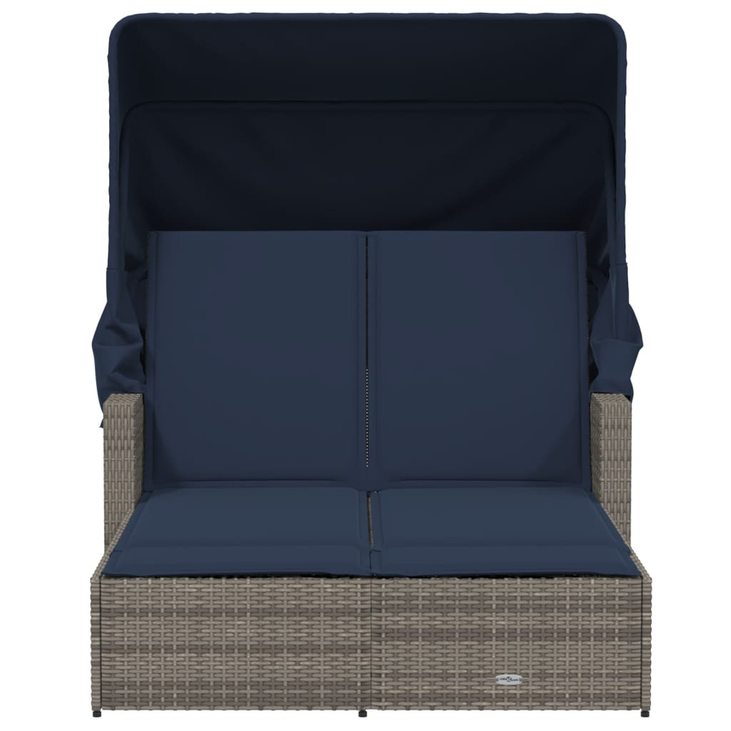 vidaXL Double Sun Lounger with Canopy and Cushions Patio Day Bed Poly ...