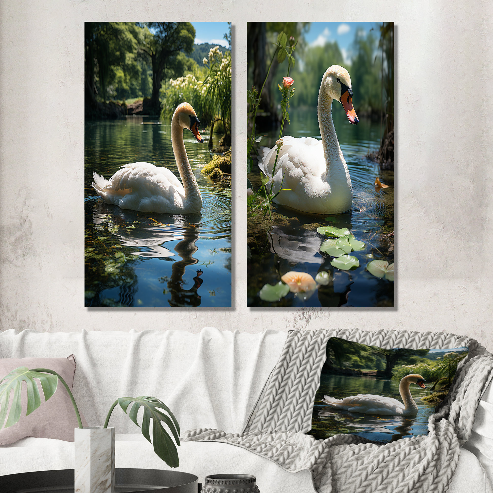 Lark Manor™ Swans Refuge In Tropical Lake - Swans Wall Art Prints Set ...