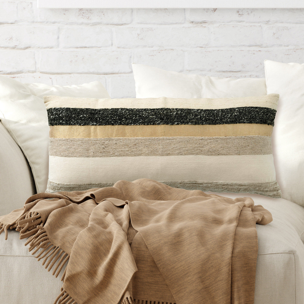 Creative Co-Op Woven Wool Blend Lumbar Pillow With Gold Metallic Thread ...