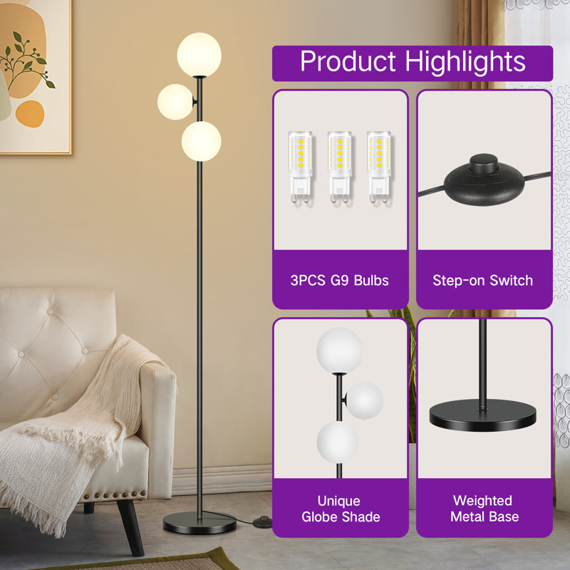 George Oliver Hinnar 70.67'' LED Tree Floor Lamp with Globe Shade for ...