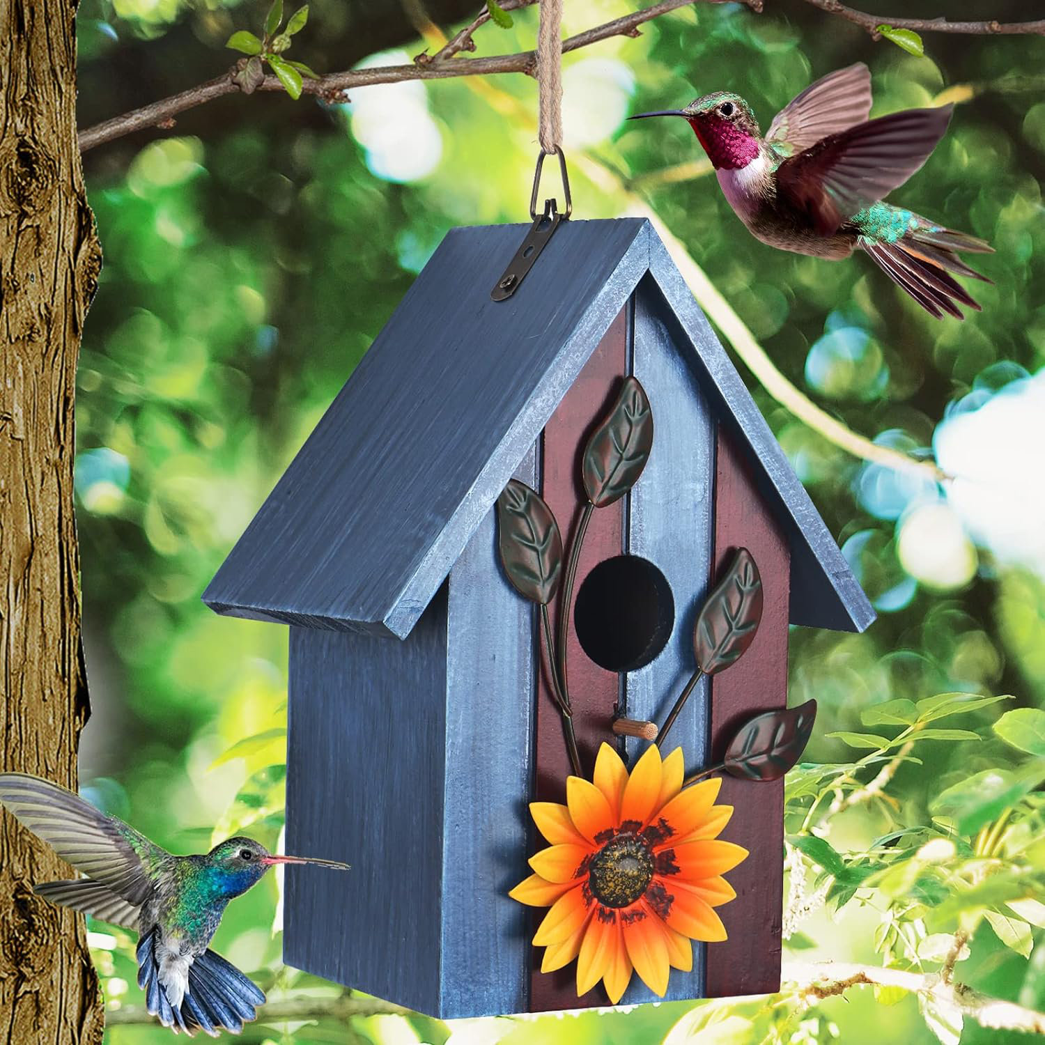 August Grove® Birdhouse,Nesting Boxes For Birds, Rustic Wooden Flower ...