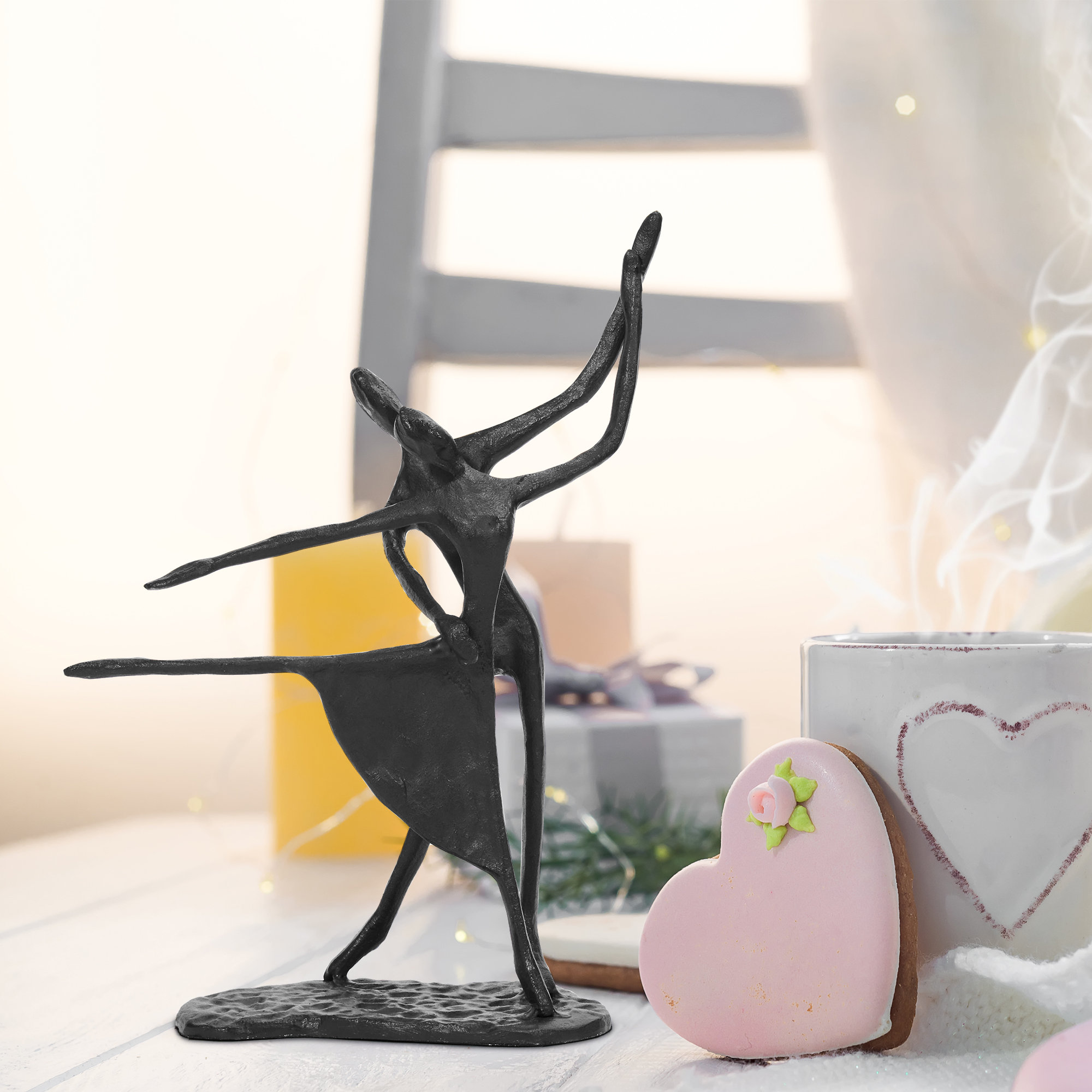 Lark Manor Abstract Dancing Couple Cast Iron Tabletop Sculpture with ...