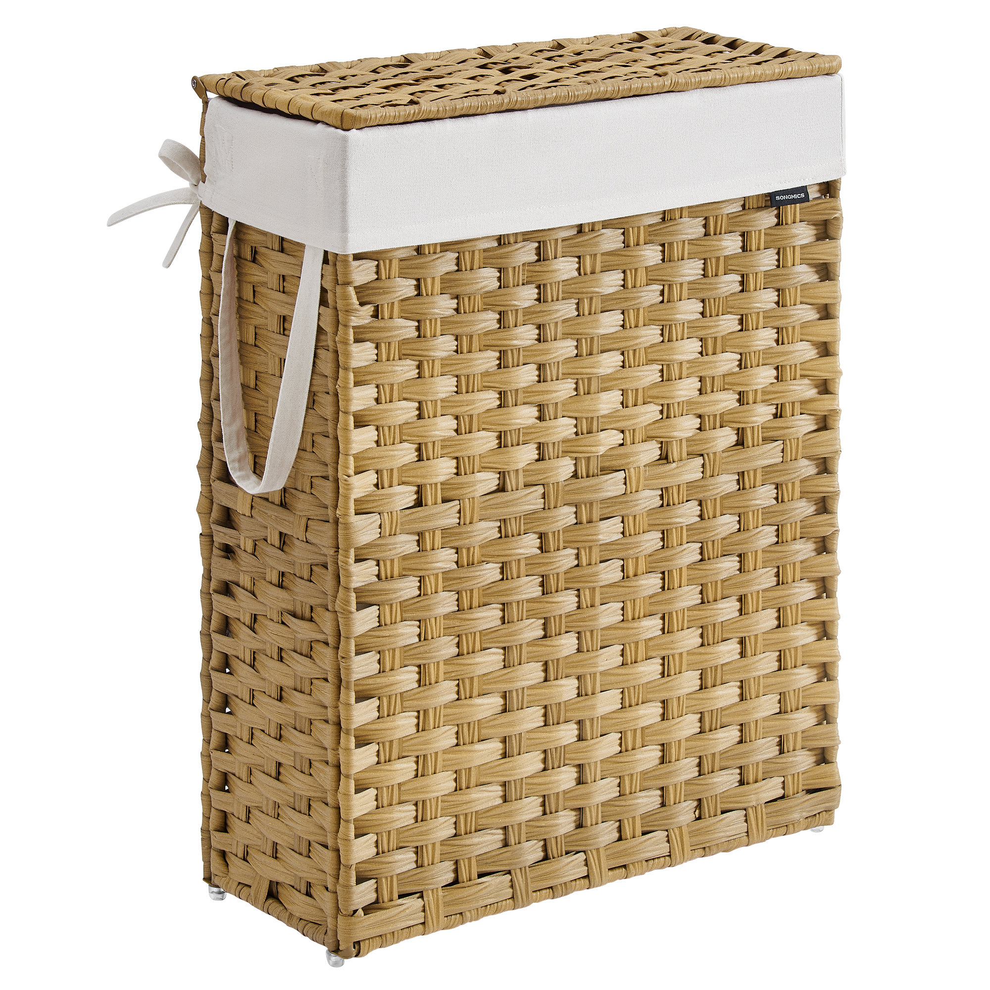 House of Hampton Slim Laundry Basket 55L Synthetic Storage Basket With Lid And Handles Wicker Foldable Removable Liners For Blankets Clothes Laundry Room Wayfair