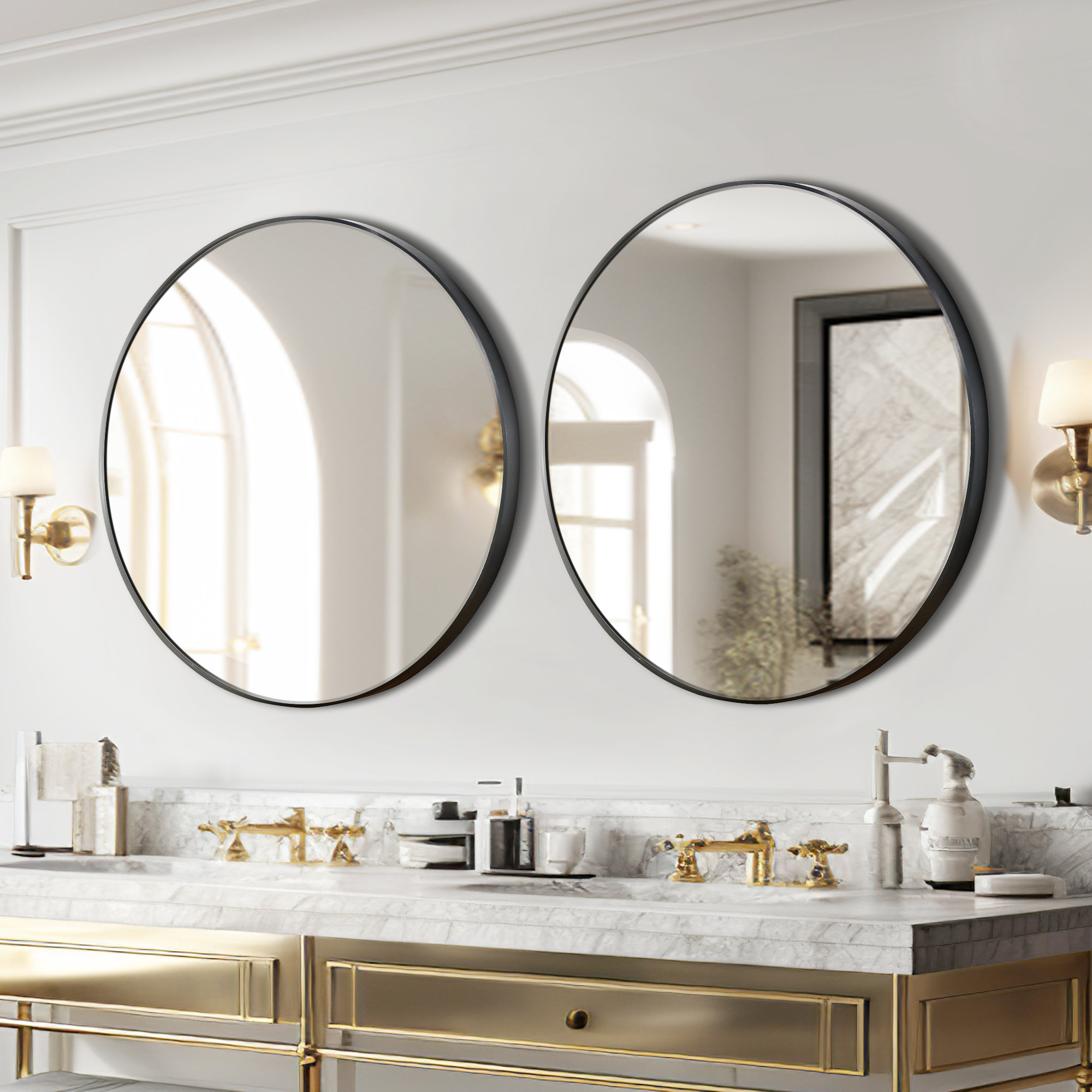 Mercer41 Petigny 24" Round Mirror Metal Wall Mirrors Bathroom Vanity ...
