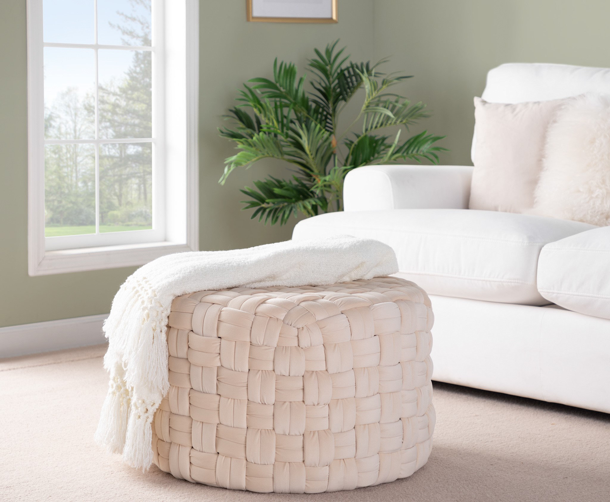 Everly Quinn 25" Wide Velvet Round Pouf Ottoman | Wayfair