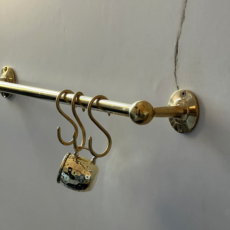 Prep & Savour Brass Kitchen Rail Rack for Hanging Accessories Modern ...
