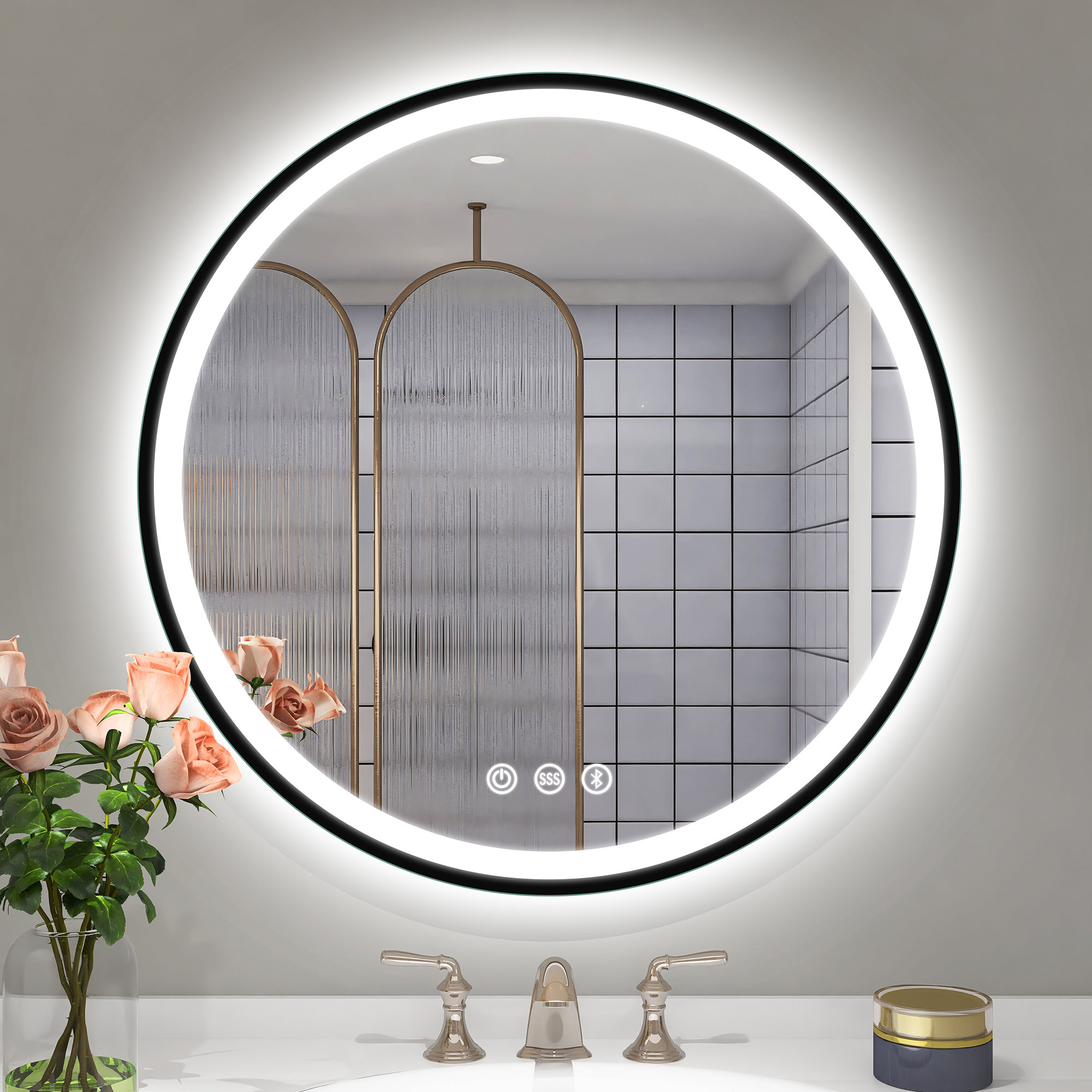 Wrought Studio LED Circular Smart Mirror With Adjustable Lighting And ...