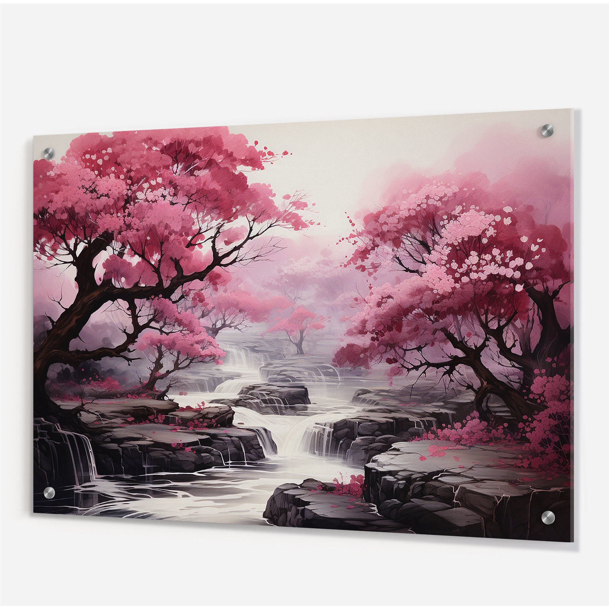 Winston Porter Pink Trees Waterfall Endless Journey - Waterfall Acrylic ...