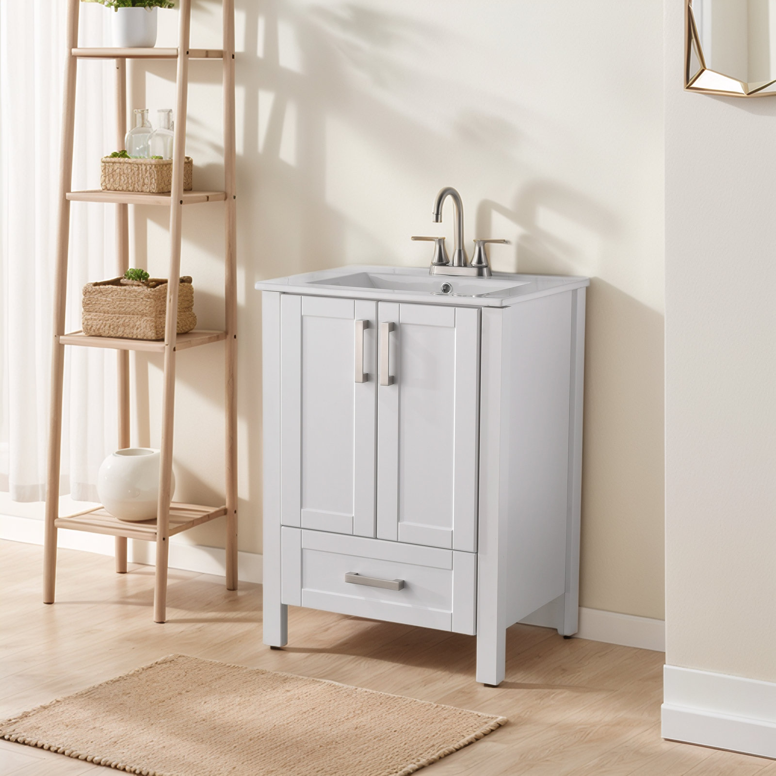 Ebern Designs 24'' Matte White Modern Stylish Freestanding Two Door One ...