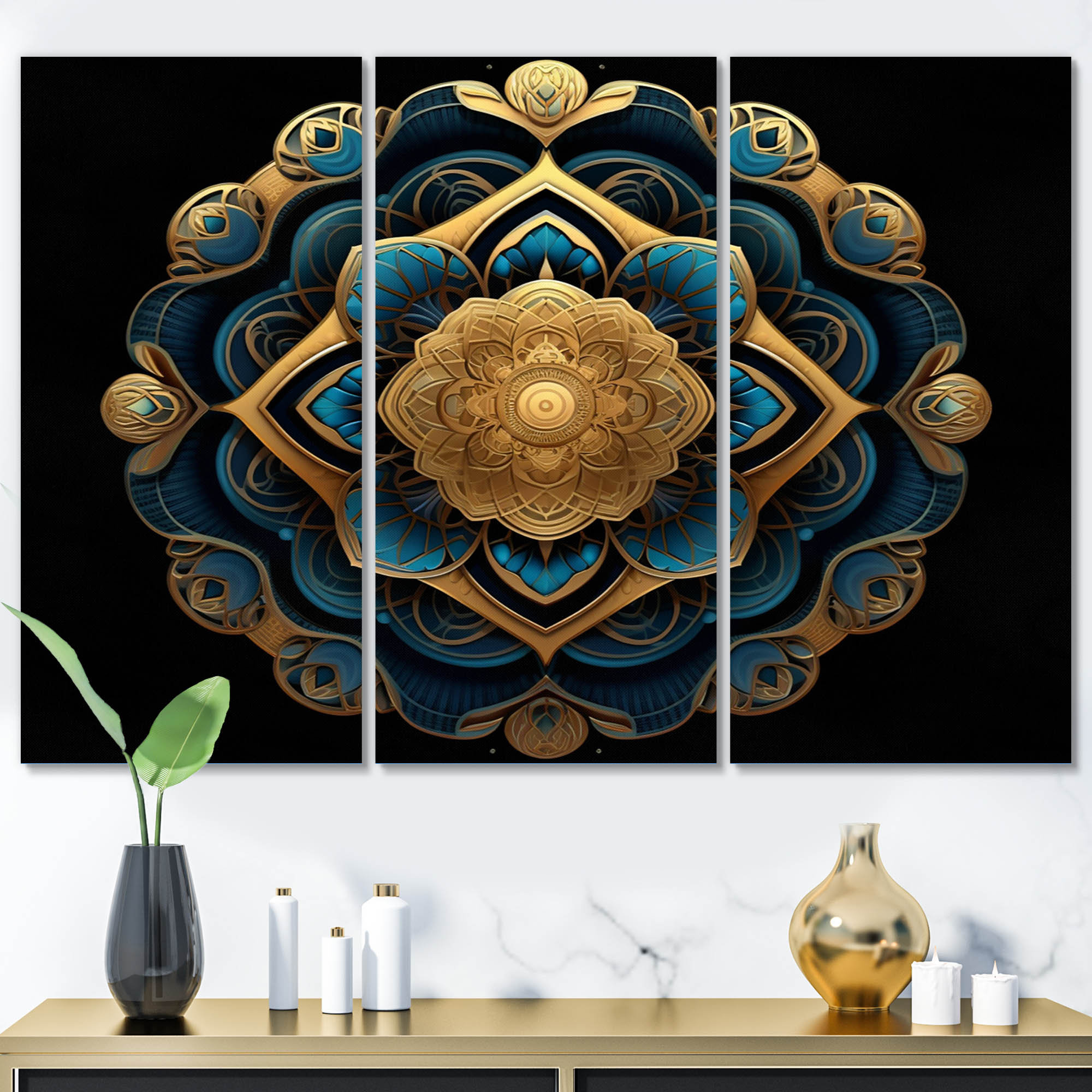 Design Art Ancient Atlantis Mandala In Gold And Turquoise - Boho ...