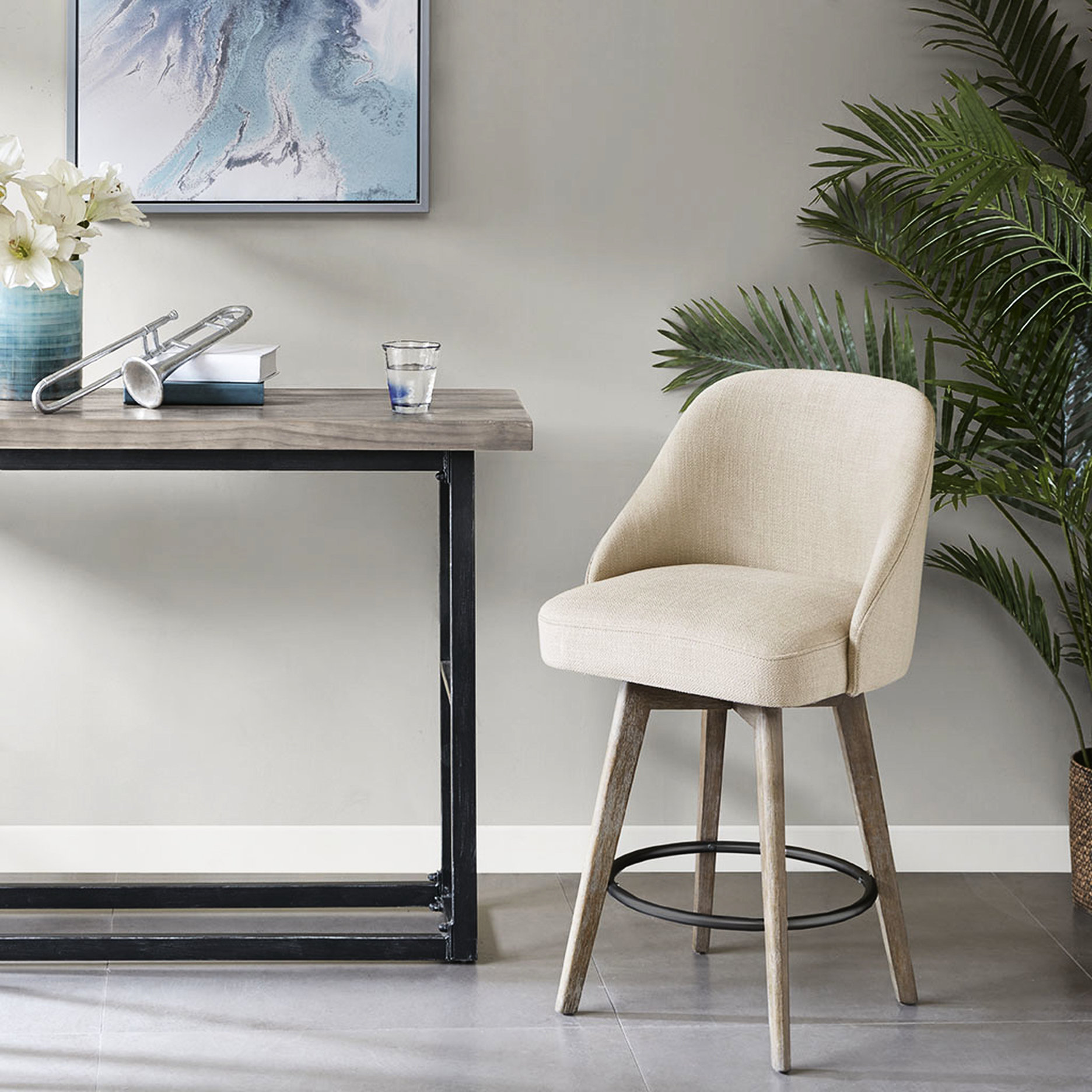 Hokku Designs Counter Stool With Swivel And Metal Rest: 25.75" Seat ...
