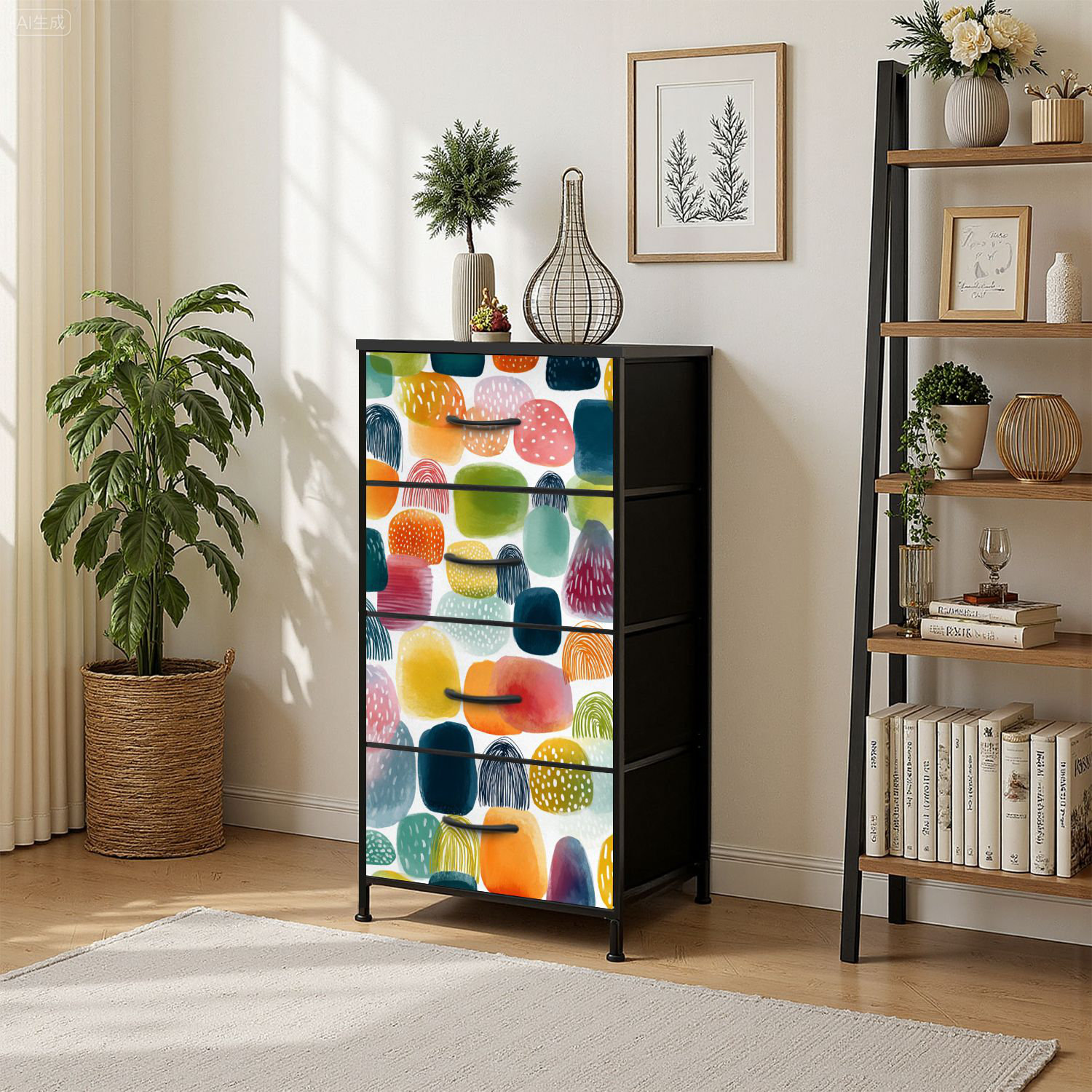 Ebern Designs 4 Drawer Vertical Storage Dresser Boho Rainbow Cute ...
