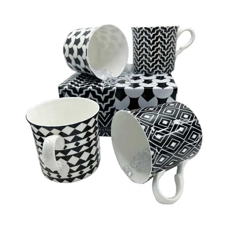 TurnStaar SHADES OF BLACK Large English Fine Bone China Set Of 4 Cups ...