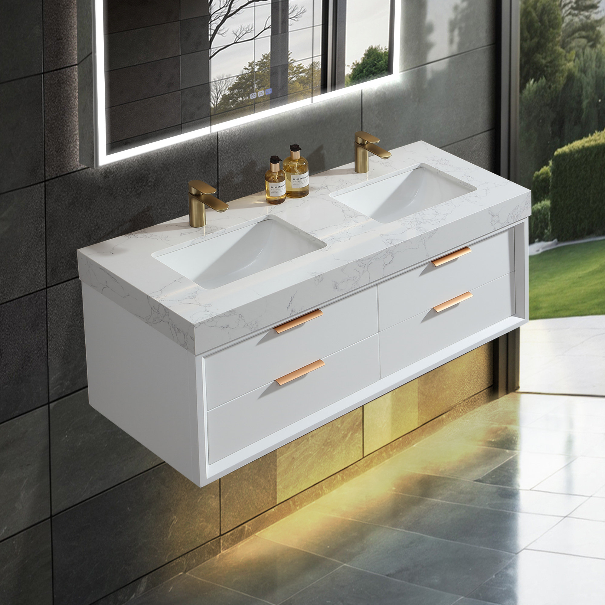 Latitude Run® Solid wood 48'' Modern Wall Mounted Single Bathroom ...