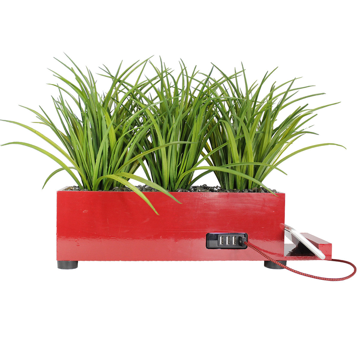 Primrue 19" Decorative USB Charging Plant Grass Succulent in Planter ...