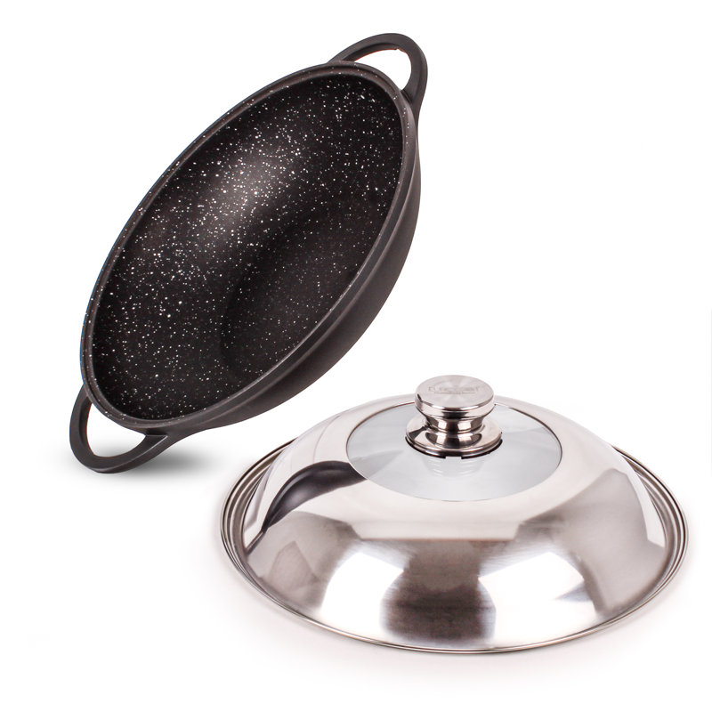 BergHOFF EuroCAST Non-Stick Ceramic Aluminum Wok with Lid, 12.25" | Wayfair