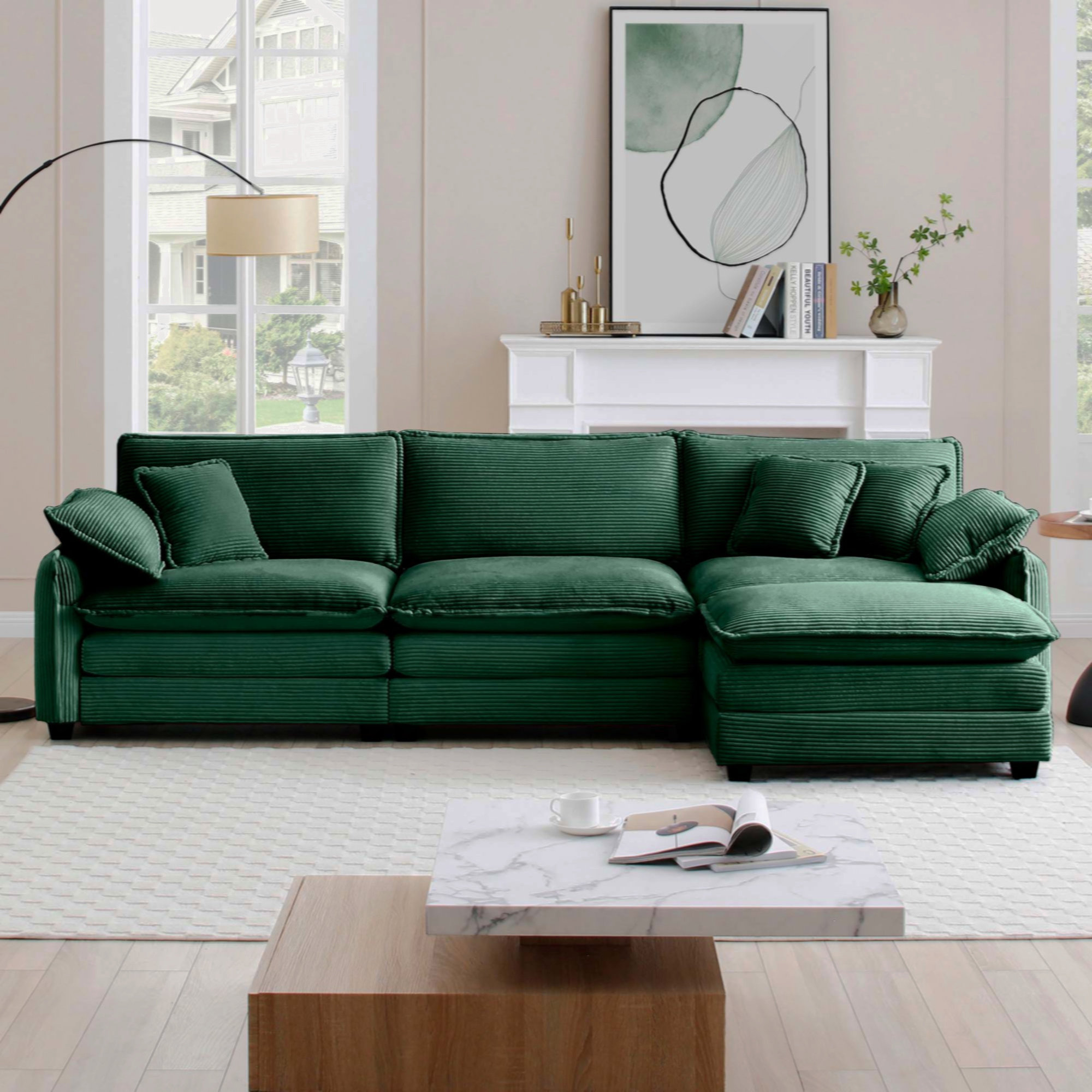 Hokku Designs Oversize 3-Seater Sofa With One Footrest, L-Shaped ...