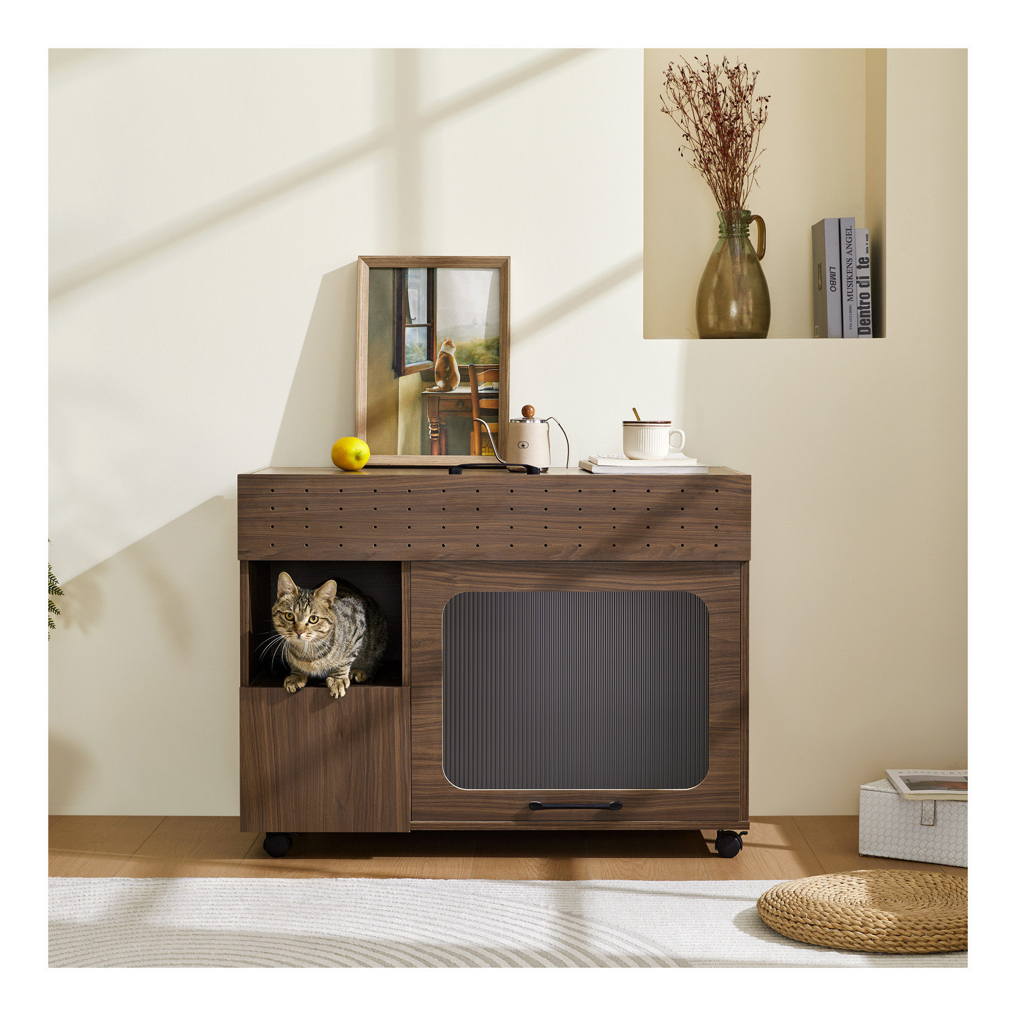 Hokku Designs Furniture Style multi-use Cat litter box house With ...