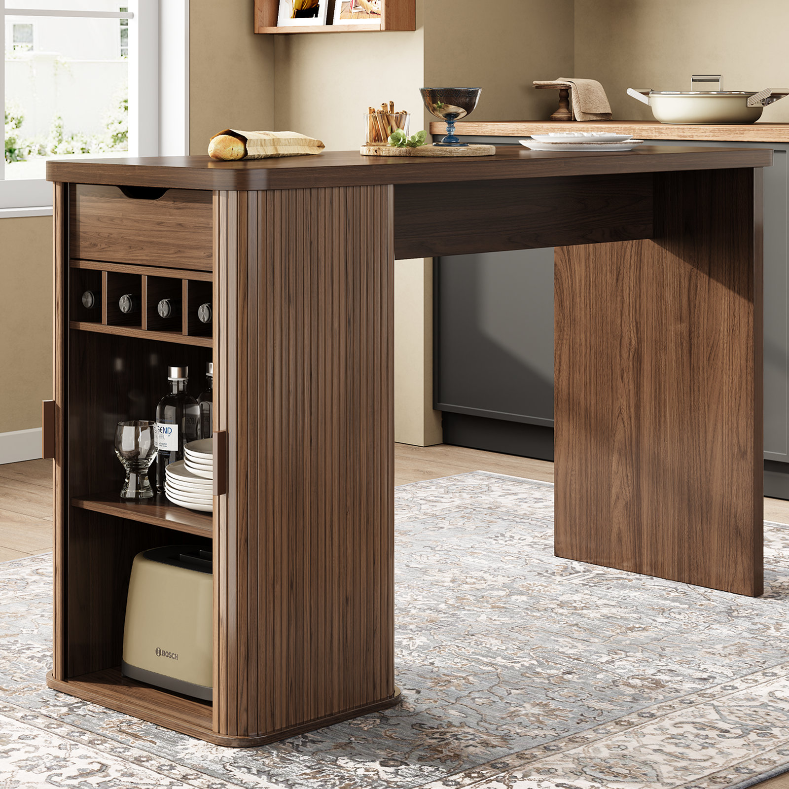 Ebern Designs Counter Height Dining Table With Storage, Rectangular Bar Table With Drawer And ...