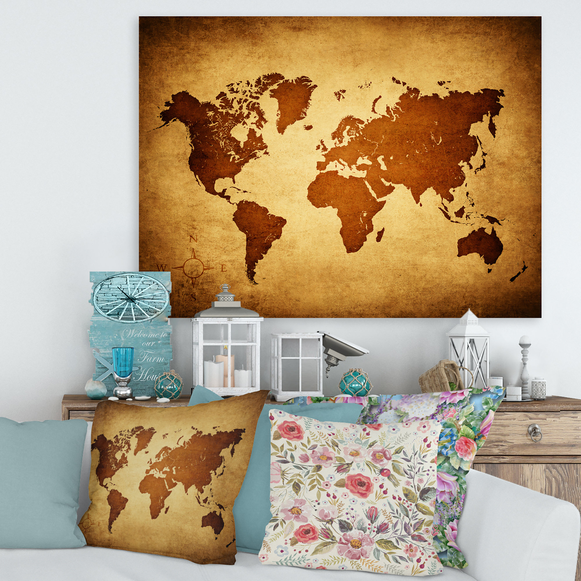 East Urban Home Ancient Map Of The World VI - Vintage Canvas Wall Art ...