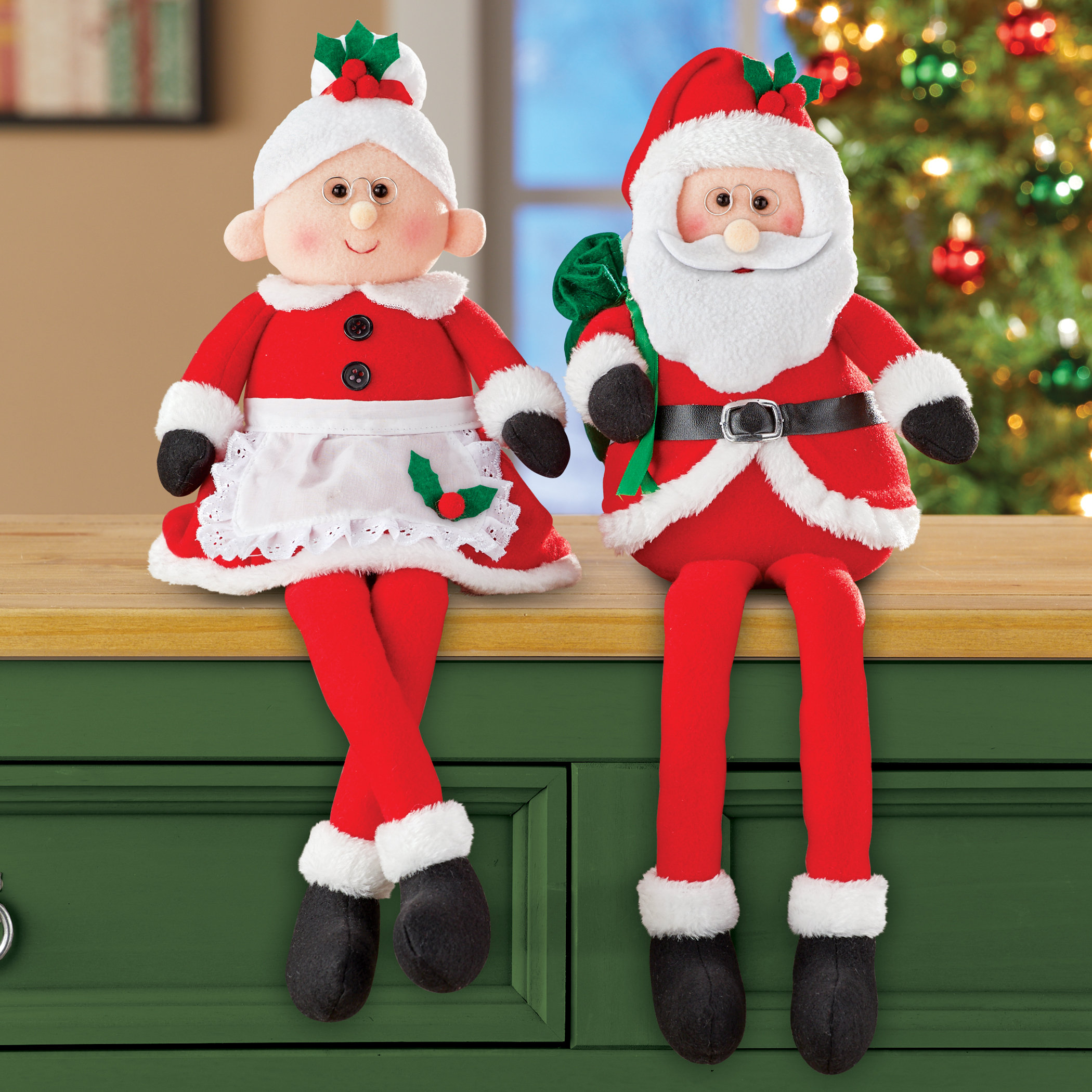 The Holiday Aisle® Basilisk Mr. and Mrs. Claus Plush Holiday Sitters ...