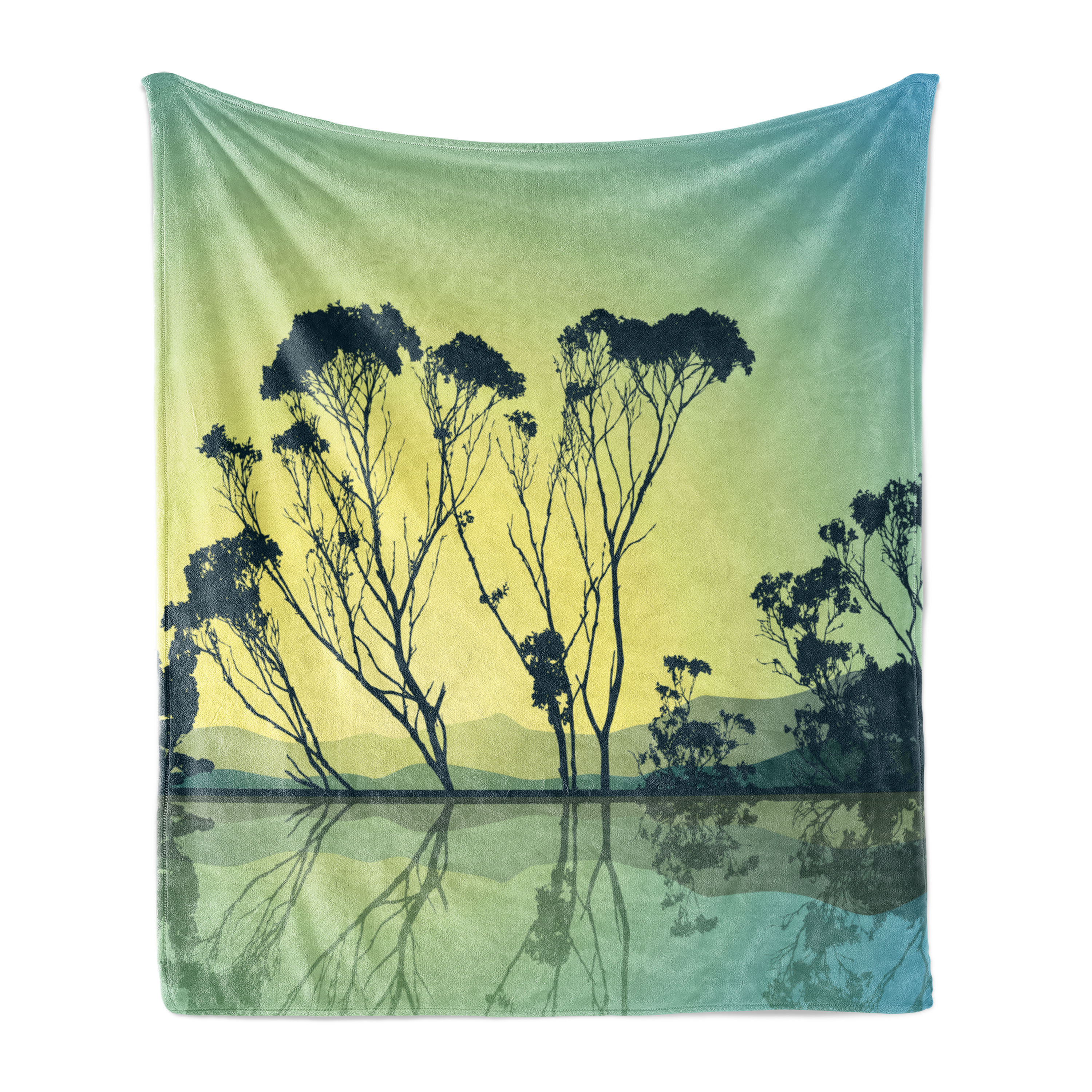 Ambesonne Country Fleece Throw Blanket Tree Silhouettes Scenic Yellow ...