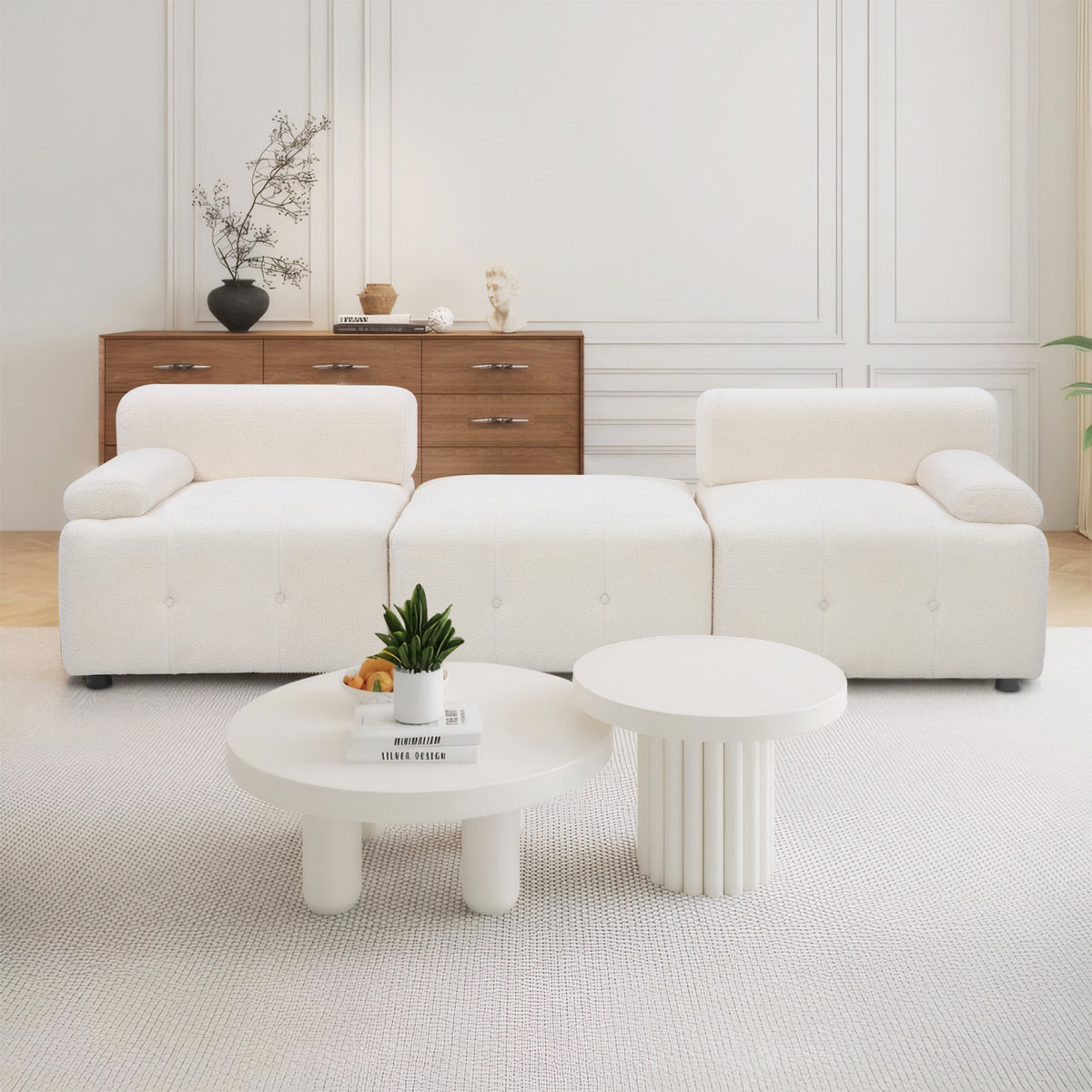 Ebern Designs Plush Teddy Fleece Modular Sectional Sofa – Reversible ...