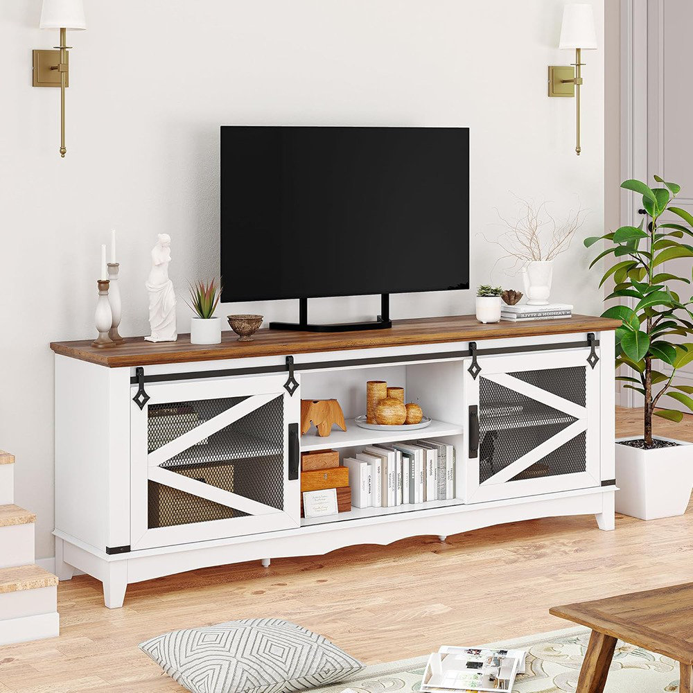 Gracie Oaks 65" Modern Farmhouse TV Stand - White Entertainment C ...