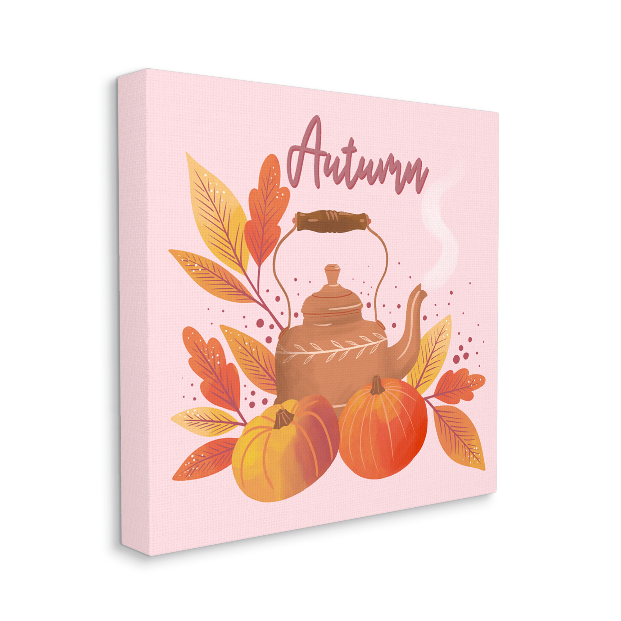 Stupell Industries Warm Autumn Teapot Seasonal Pumpkin Botanicals by ...