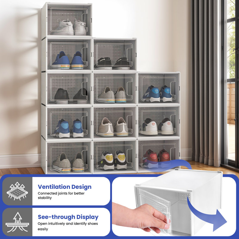 Rebrilliant 12 Pair Stackable Shoe Storage Box | Wayfair