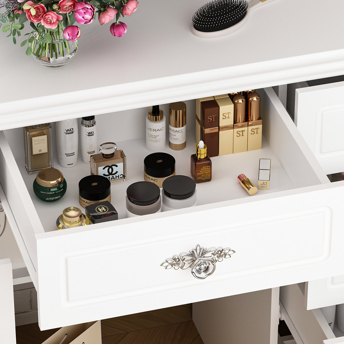 Lark Manor™ Aurey Makeup Vanity Desk With Fold Mirror And Adjustable ...