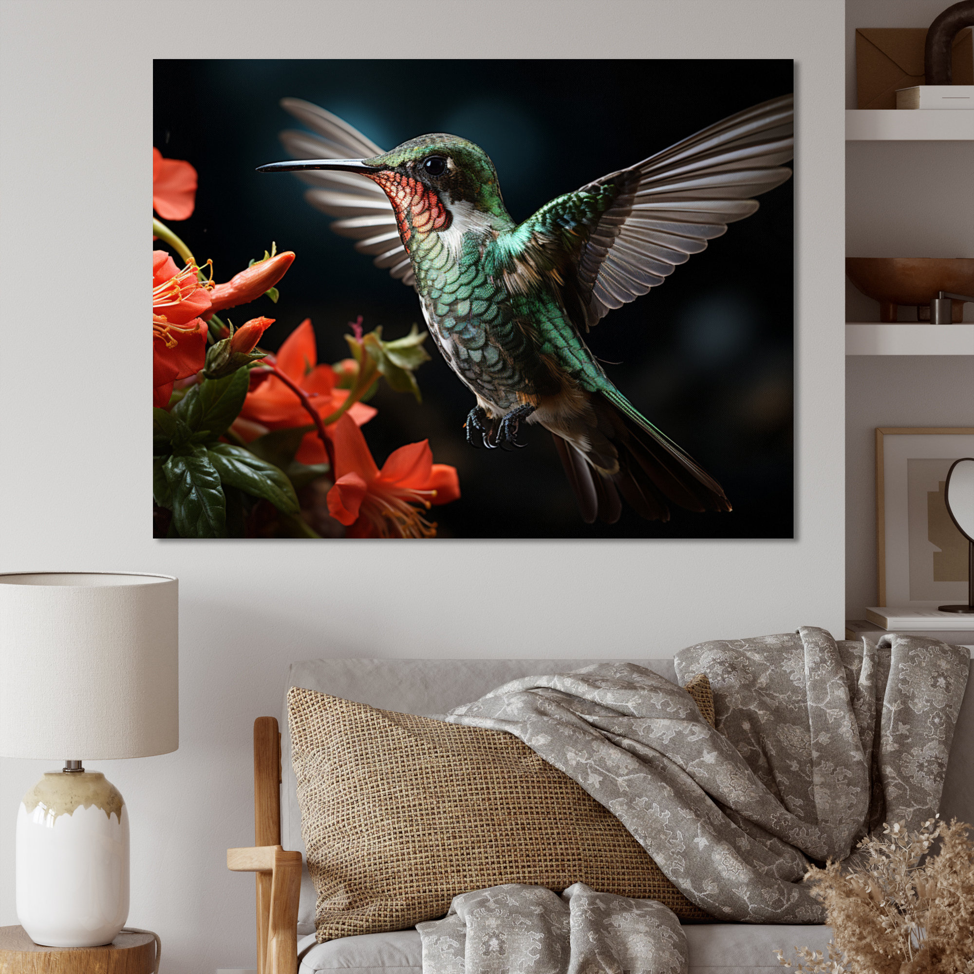 Latitude Run® Teal Coral Hummingbird Portrait - Animals Wall Decor ...