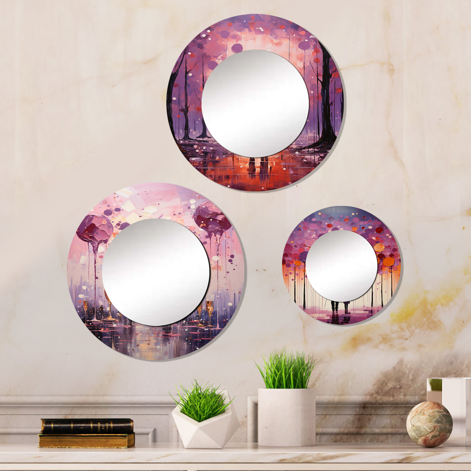 Ivy Bronx Playful Ballon Purple Pops - Round Mirror On Glossy Abstract ...