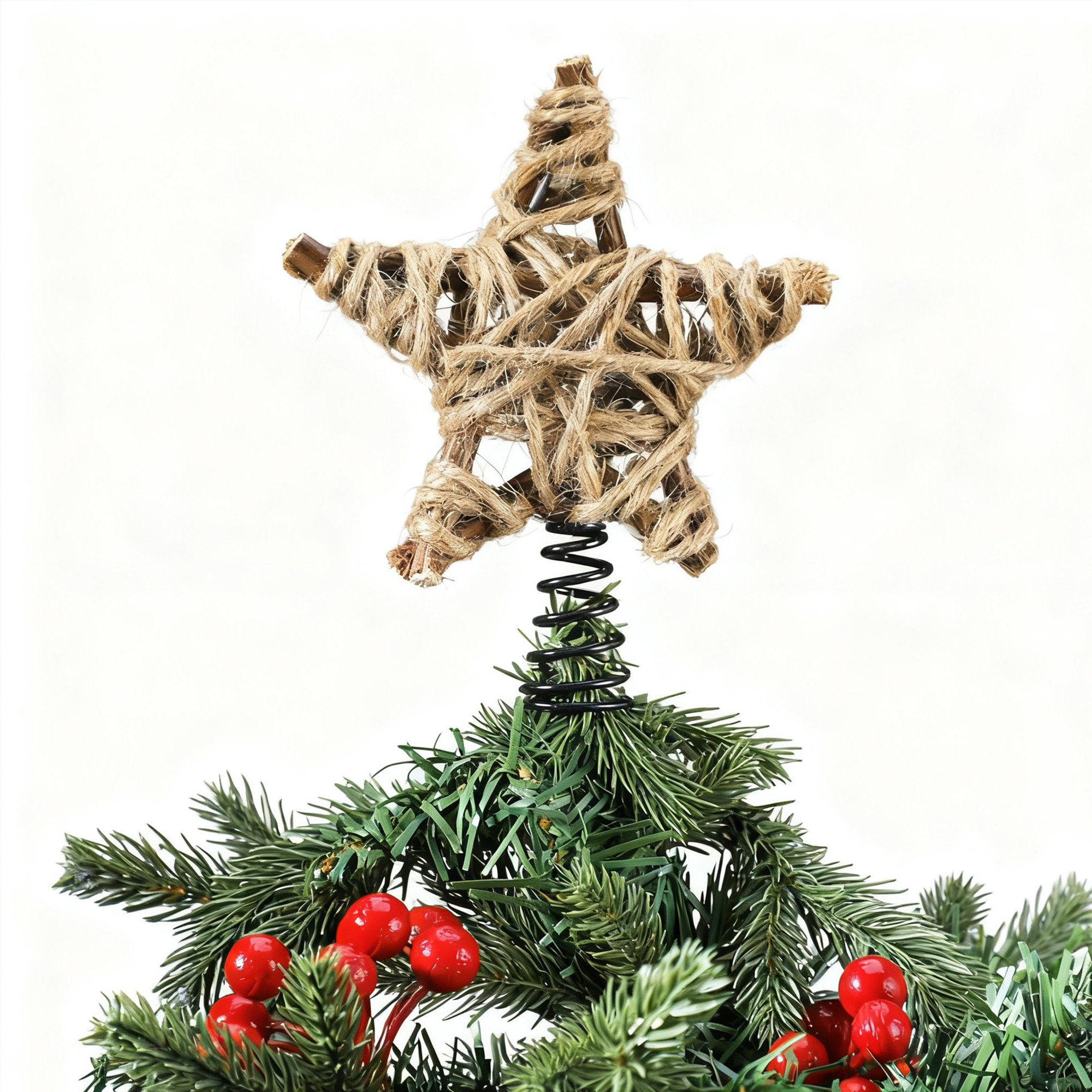 The Holiday Aisle® Mini Christmas Rustic Tree Topper Retro Woven Star ...