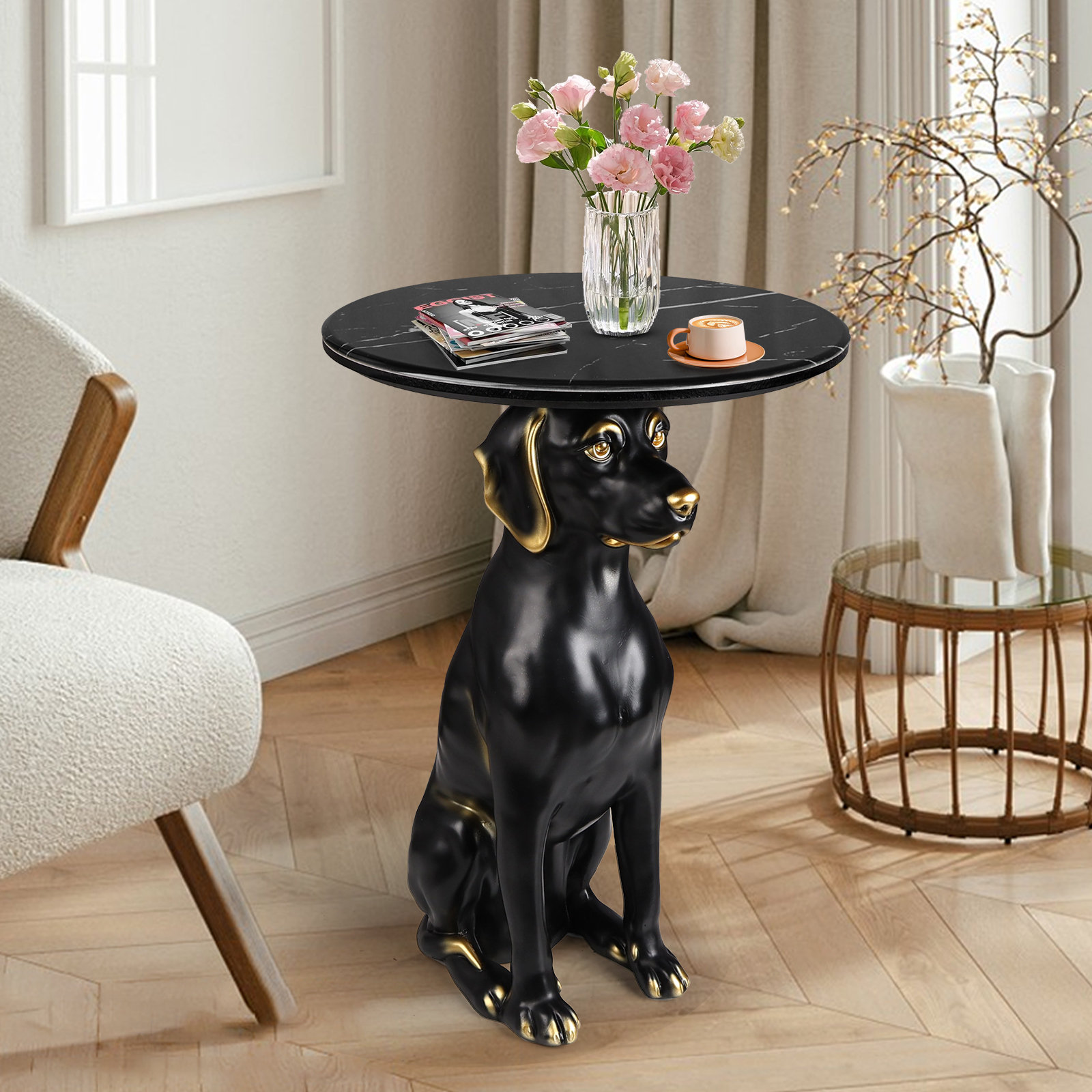 Lark Manor™ Modern End Table Living Room - Unique Ornament Black ...