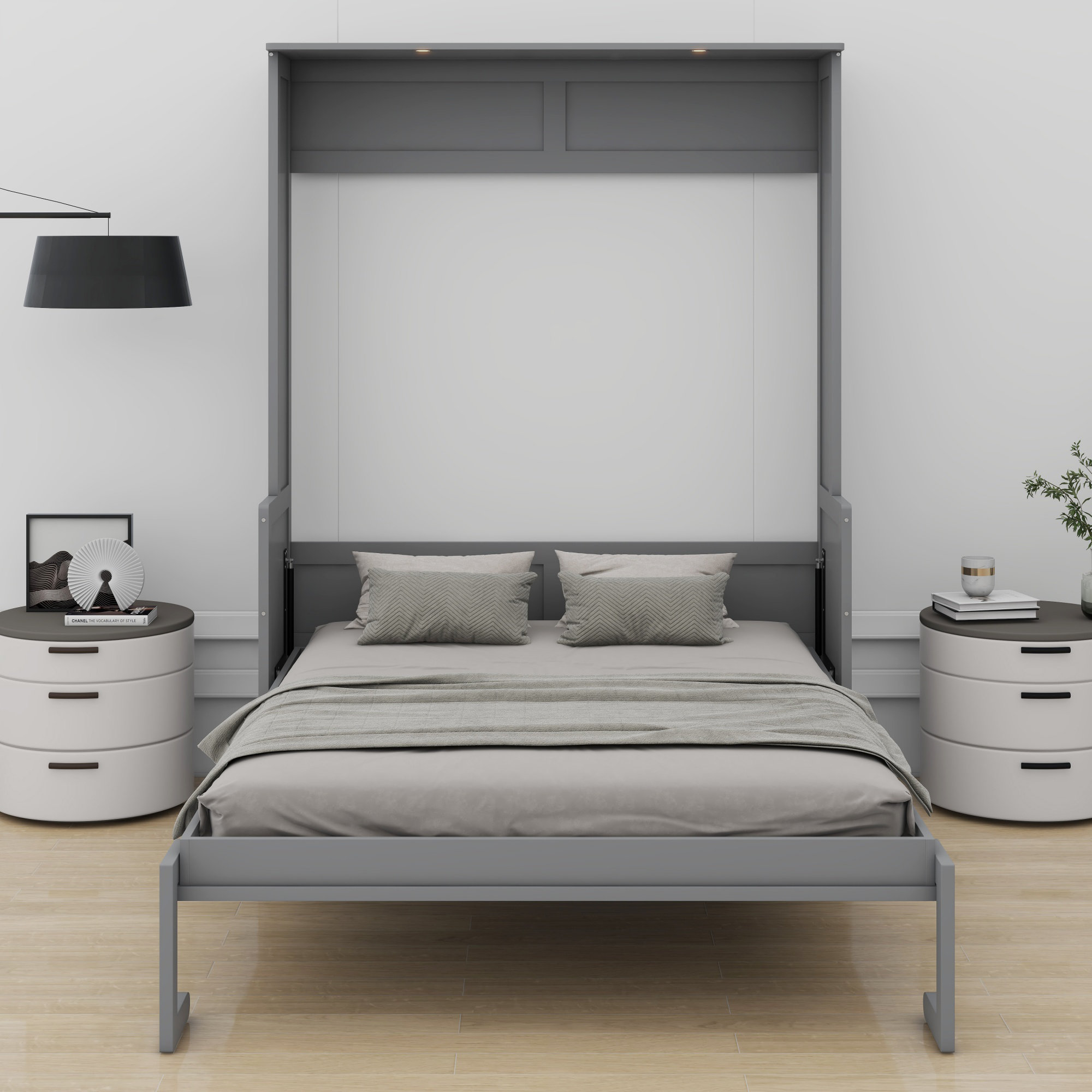 Corrigan Studio Murphy Bed With Desk,LED Lights And USB Charging ...
